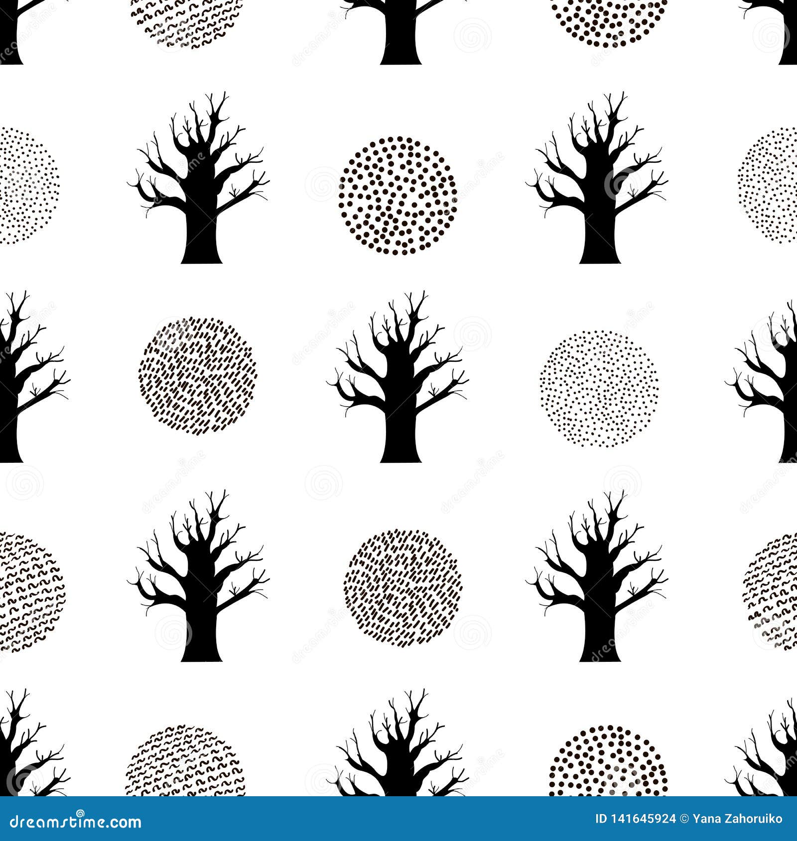 Seamless Pattern with Black Trees Stock Illustration - Illustration of ...