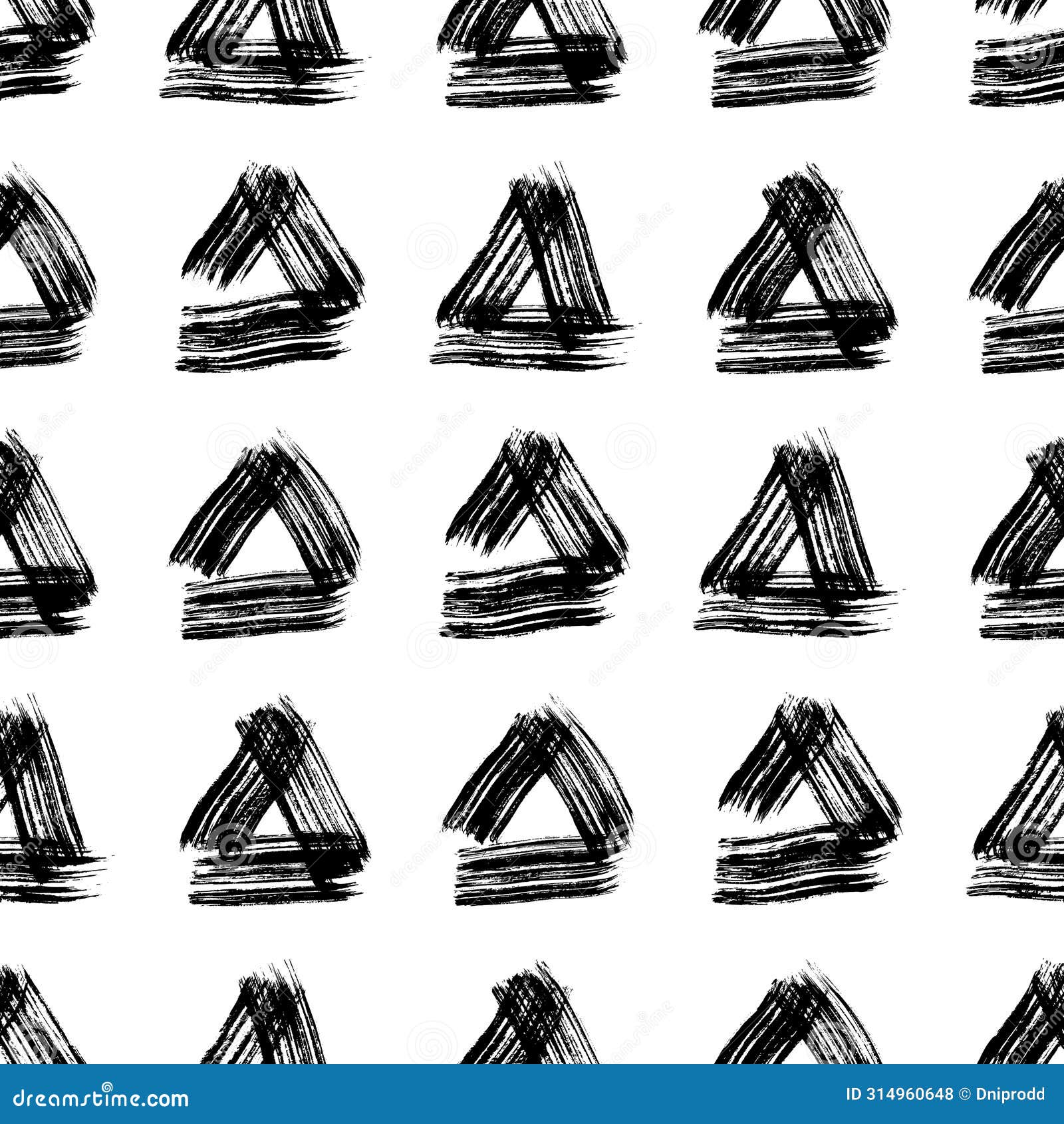 Seamless Pattern with Black Triangle Grunge Brush Strokes Stock Vector ...