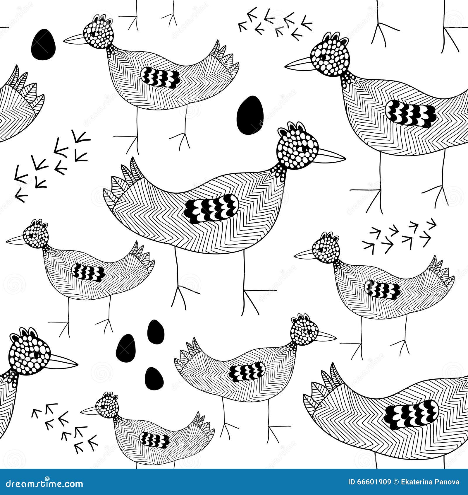 Seamless Pattern with Black and White Birds. Stock Vector ...