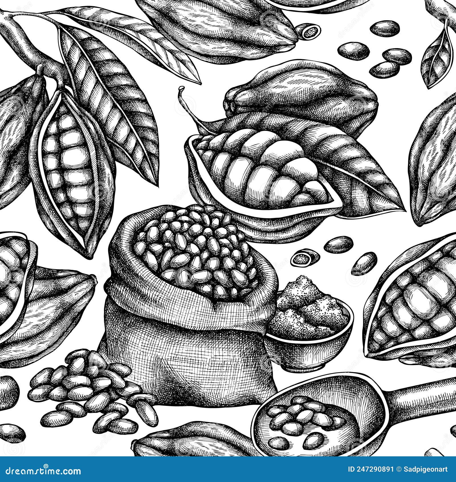 Seamless Pattern with Black and White Cocoa Beans, Cocoa Stock Vector ...