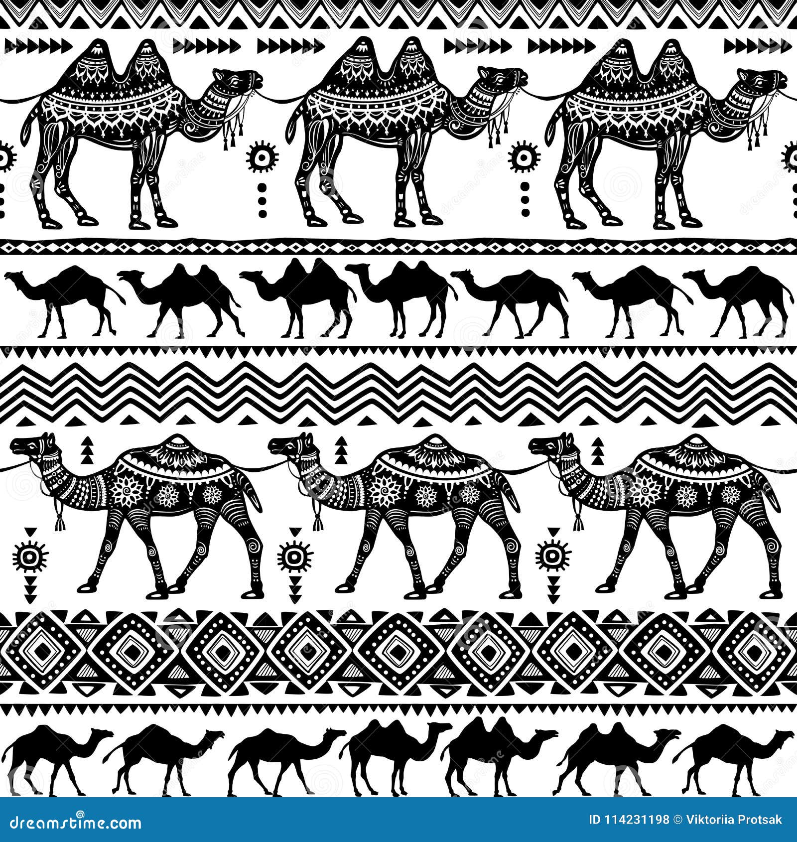 Seamless Pattern with Decorative Camels Stock Vector - Illustration of ...