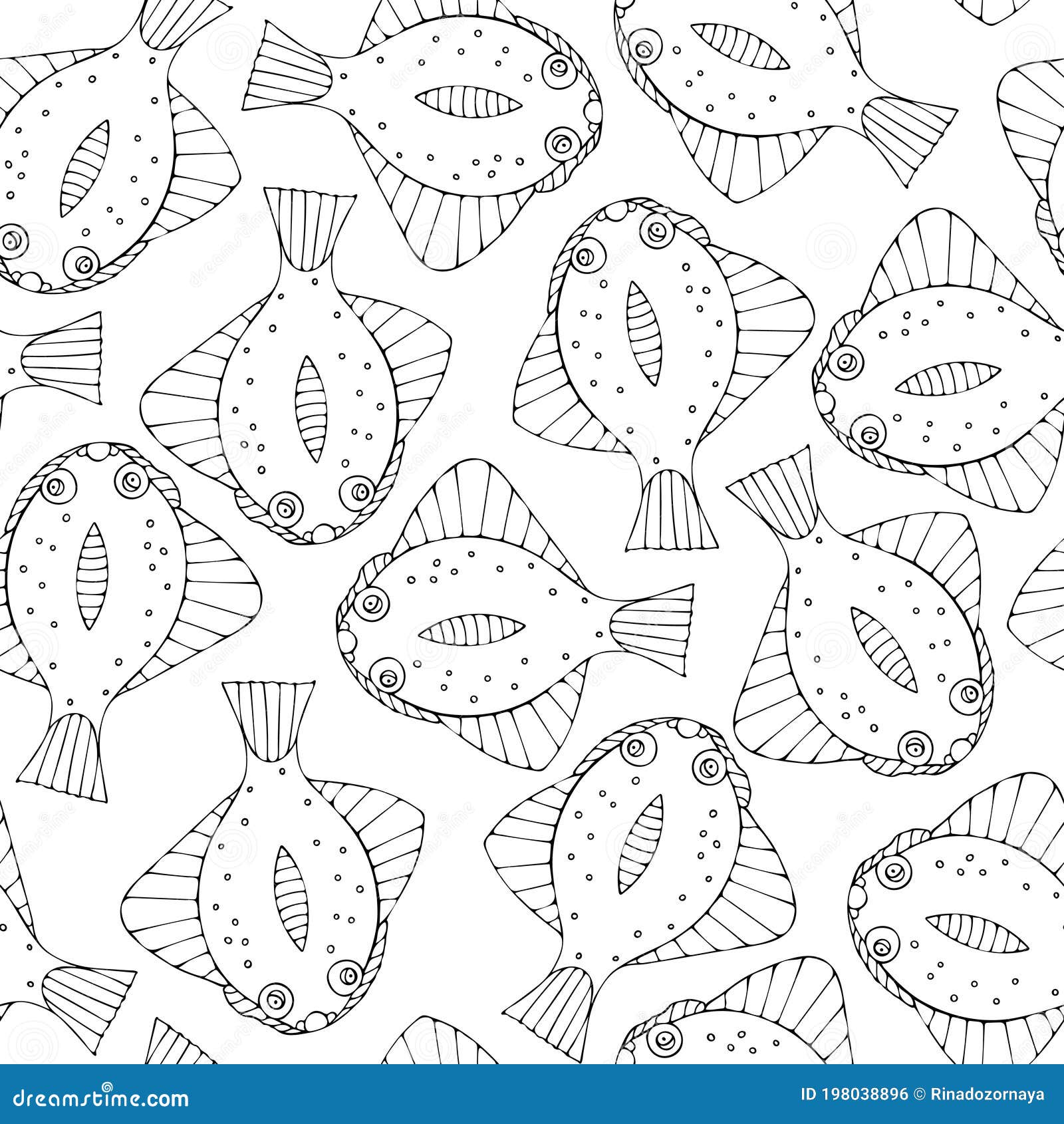 Seamless Pattern with Black and White Fish. Stock Vector - Illustration ...