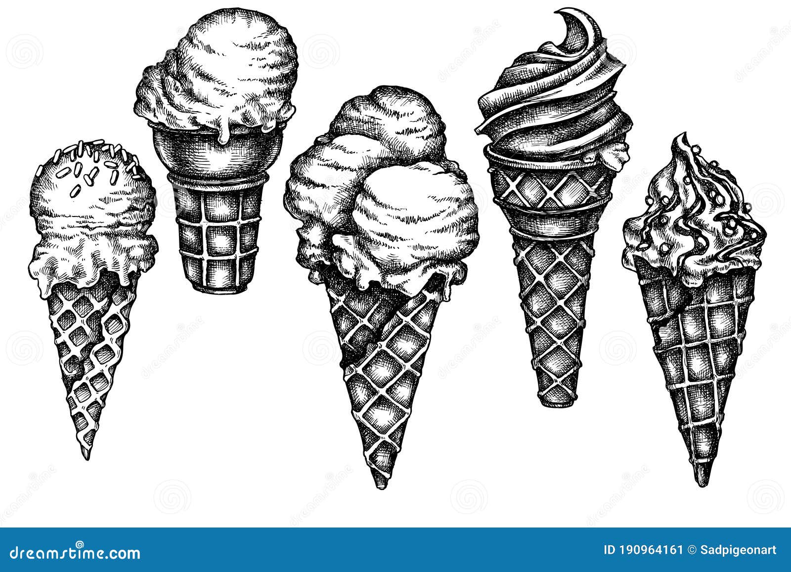 Seamless Pattern with Black and White Ice Cream Cones Stock Vector ...