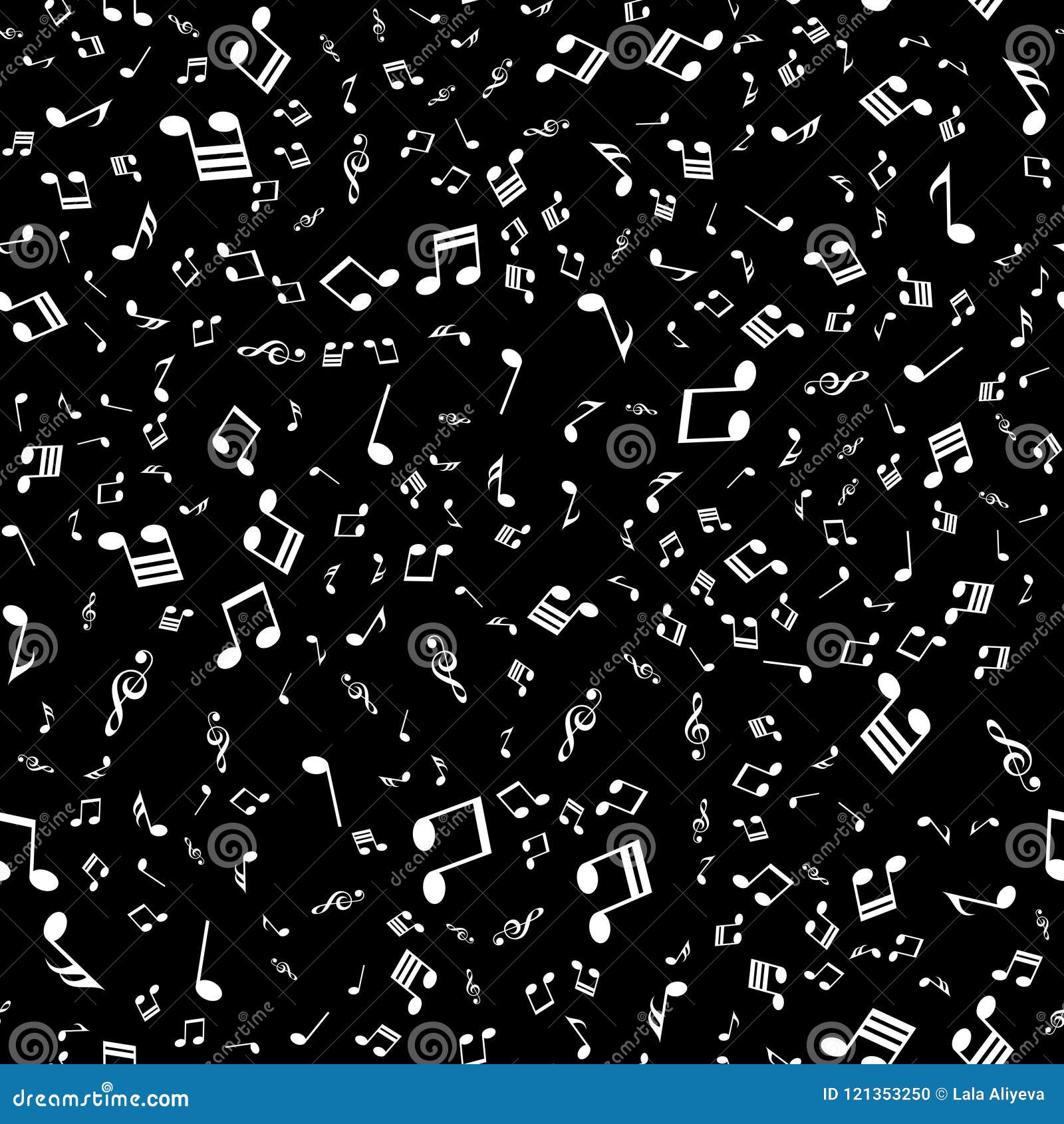 Seamless Pattern with Black and White Musical Notes. Vector. Stock ...