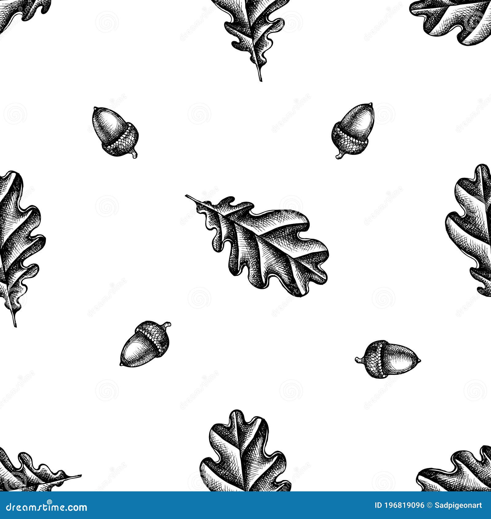 Seamless Pattern with Black and White Oak Stock Vector - Illustration ...