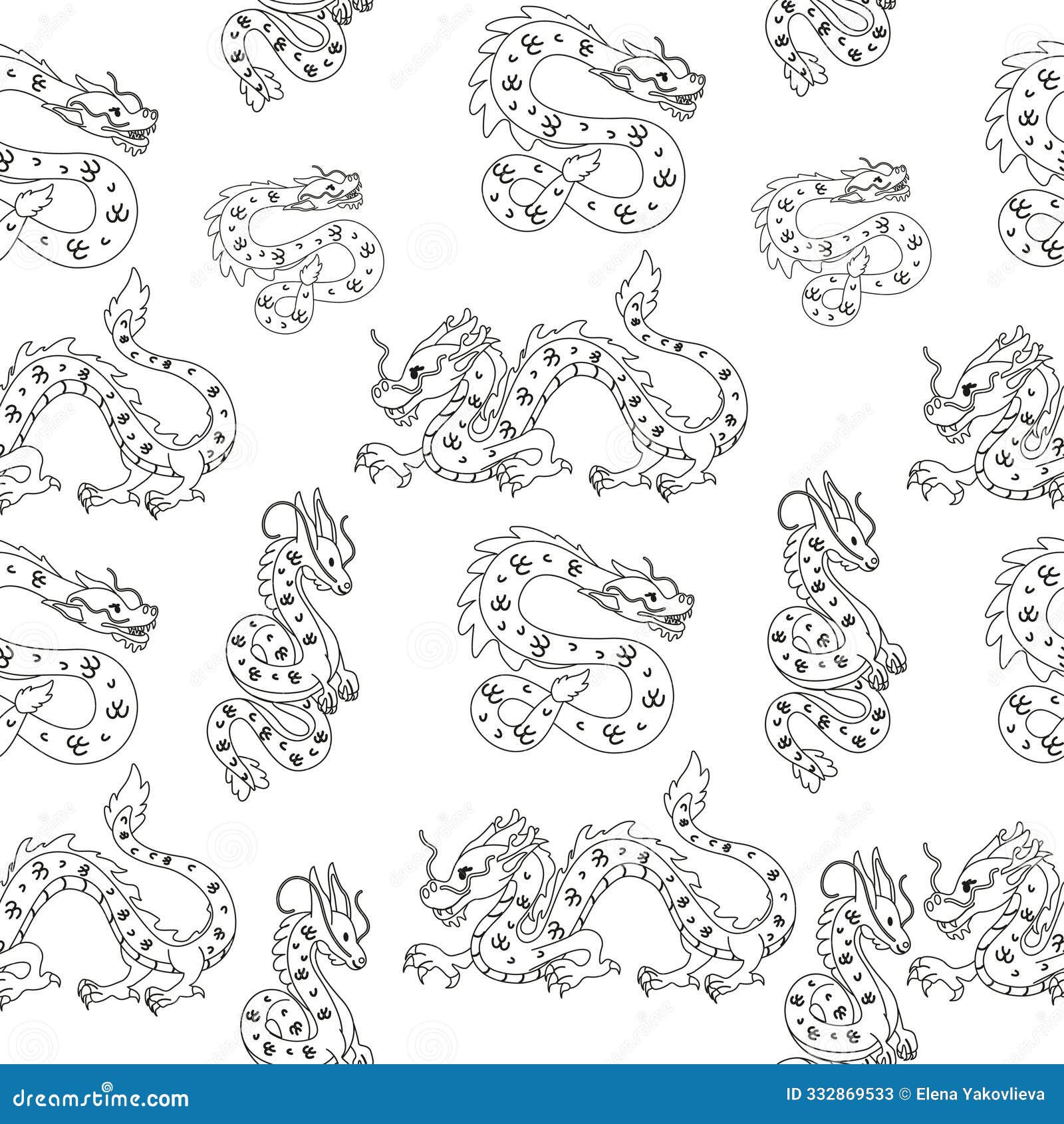 Outline Chinese Dragon Illustration For Tattoo Design Cartoon Vector ...