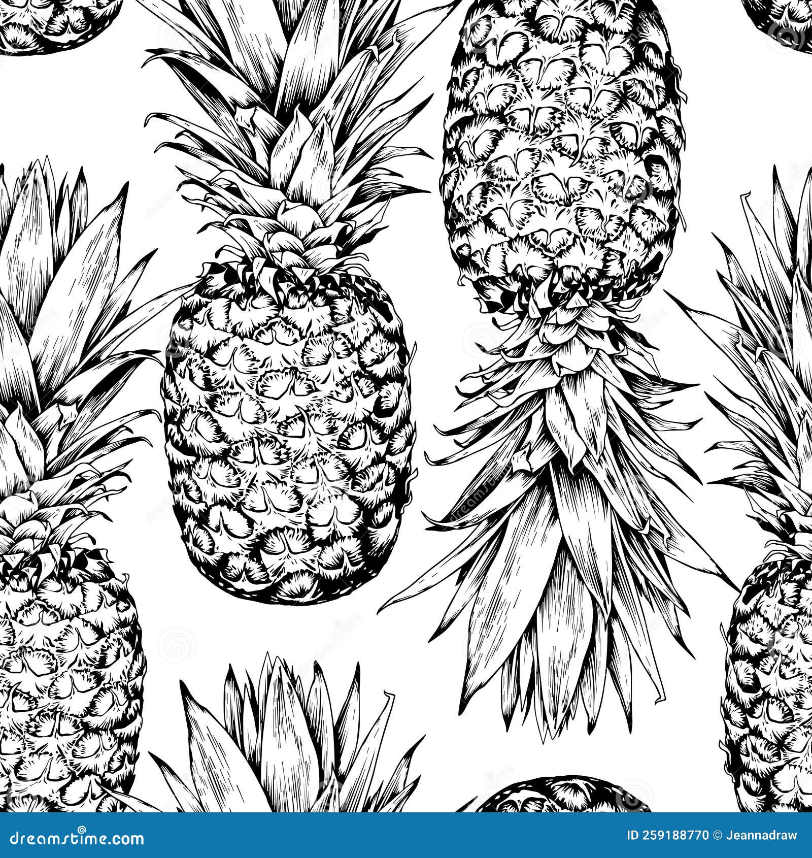 Seamless Pattern with Black and White Pineapple Fruits. Stock Illustration - Illustration of ...