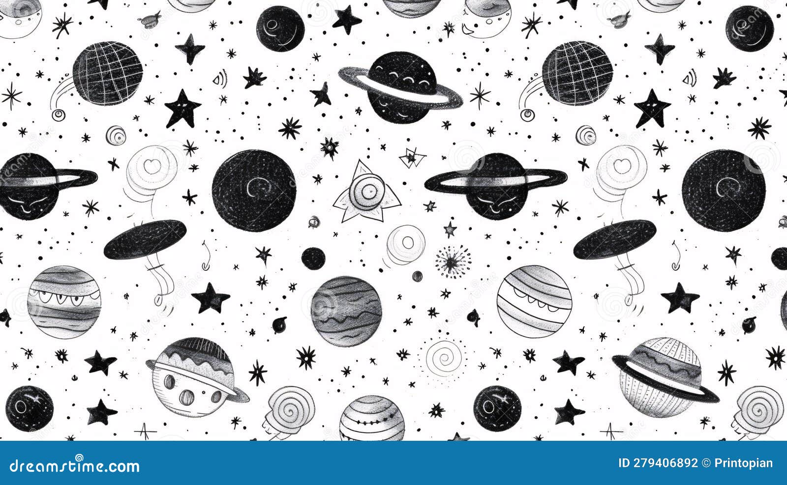 Seamless Pattern with Black and White Planets Stock Illustration ...