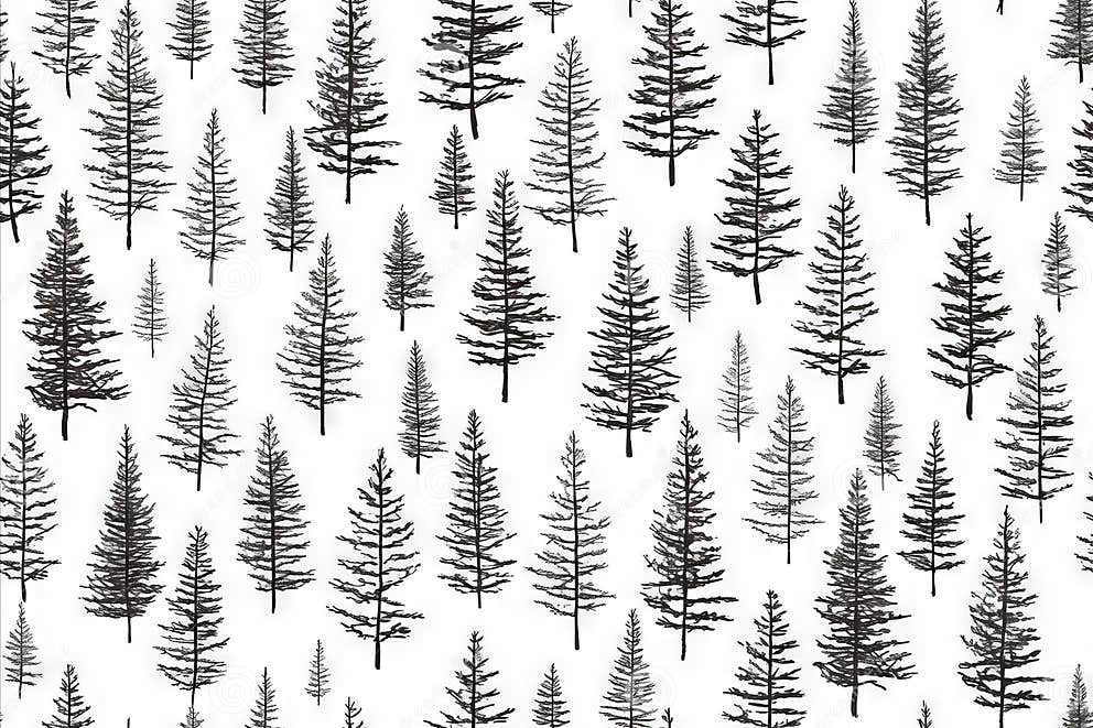 Seamless Pattern - Black and White Repeating Pattern of Pine Trees ...