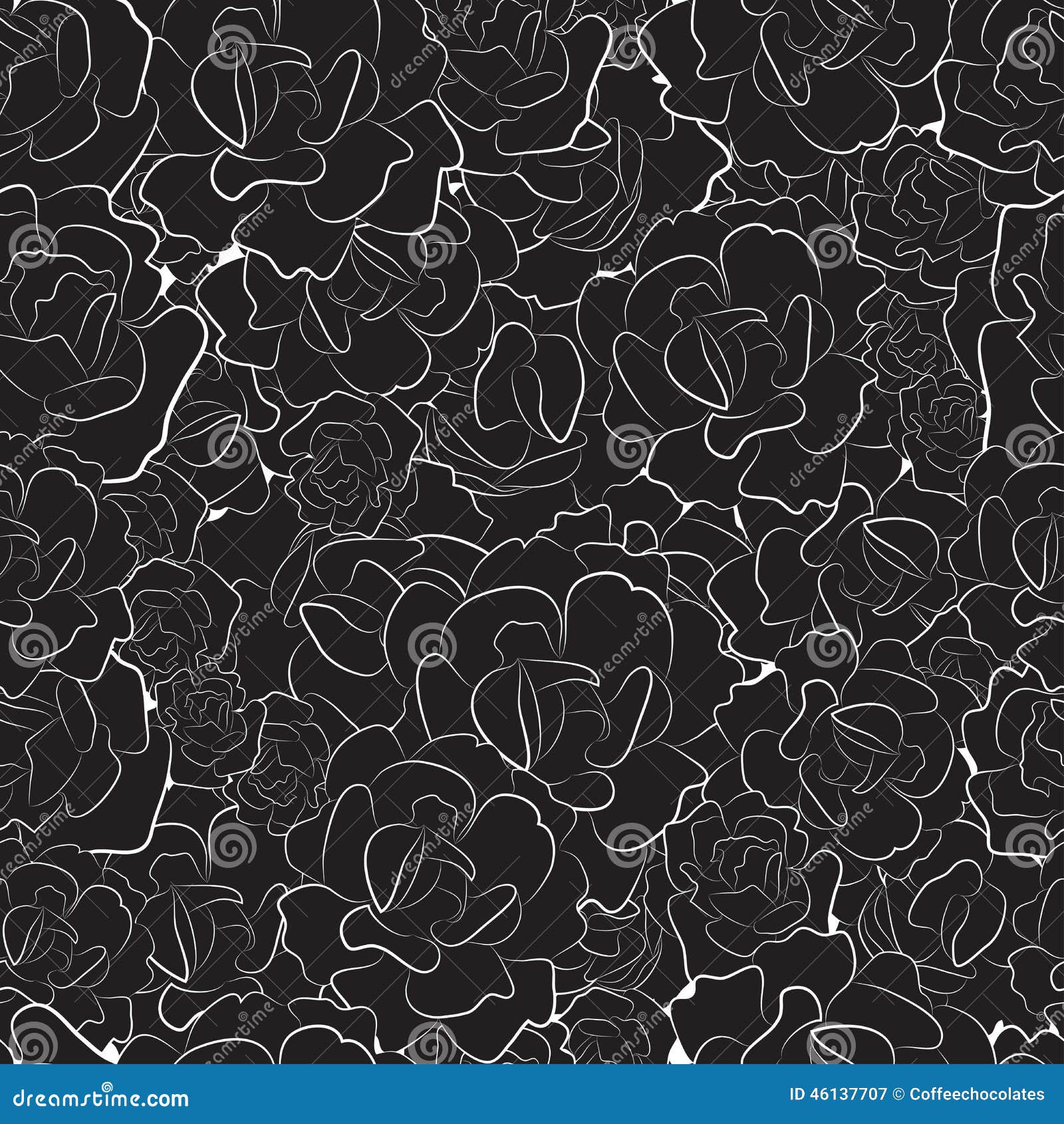 Seamless Pattern of Black and White Roses Vector Stock Vector ...