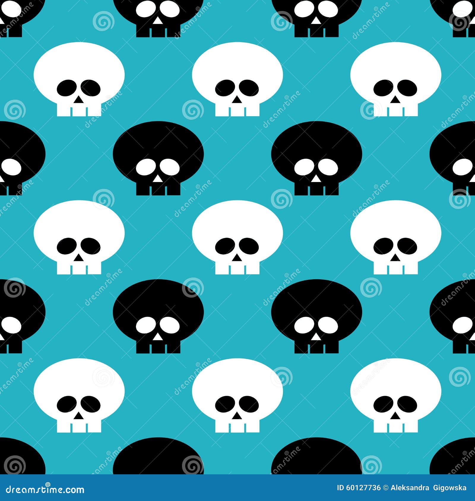Seamless Pattern with Black and White Skulls Over Blue Stock ...