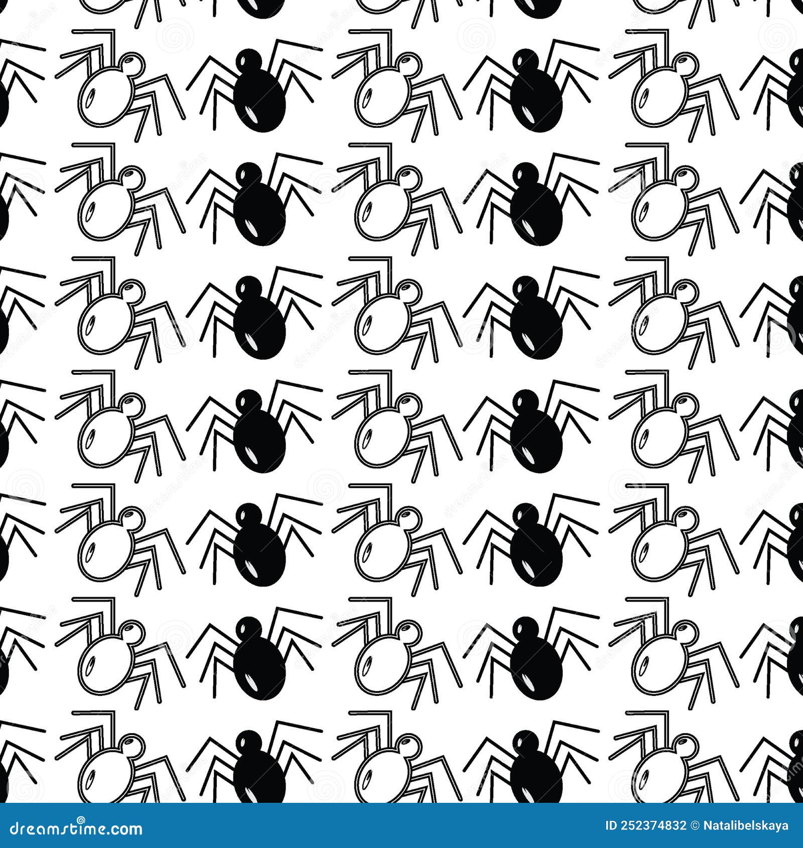 Seamless Pattern of Spiders with Contour Drawing Elements. Abstract ...