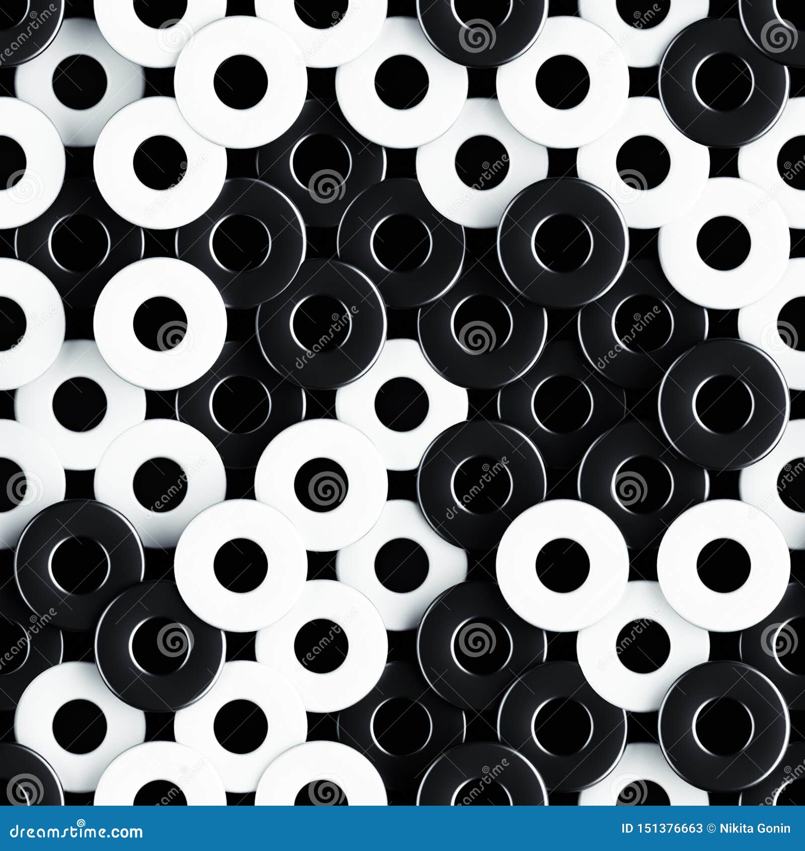 Seamless Pattern of Black and White Torus Shapes 3D Render Stock ...