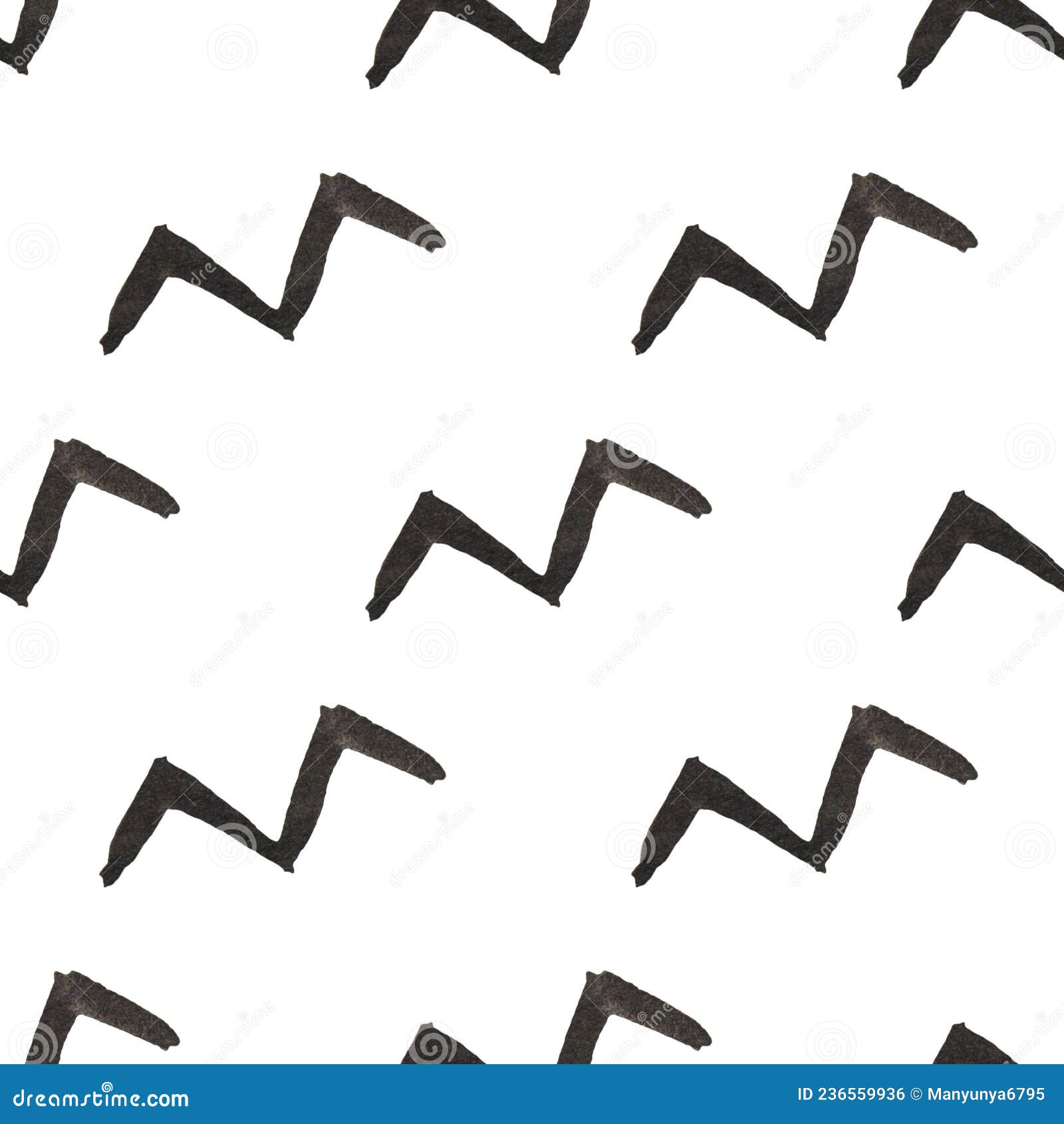 Seamless Pattern with Black Zigzag Lines on White, Symbol of Flying ...