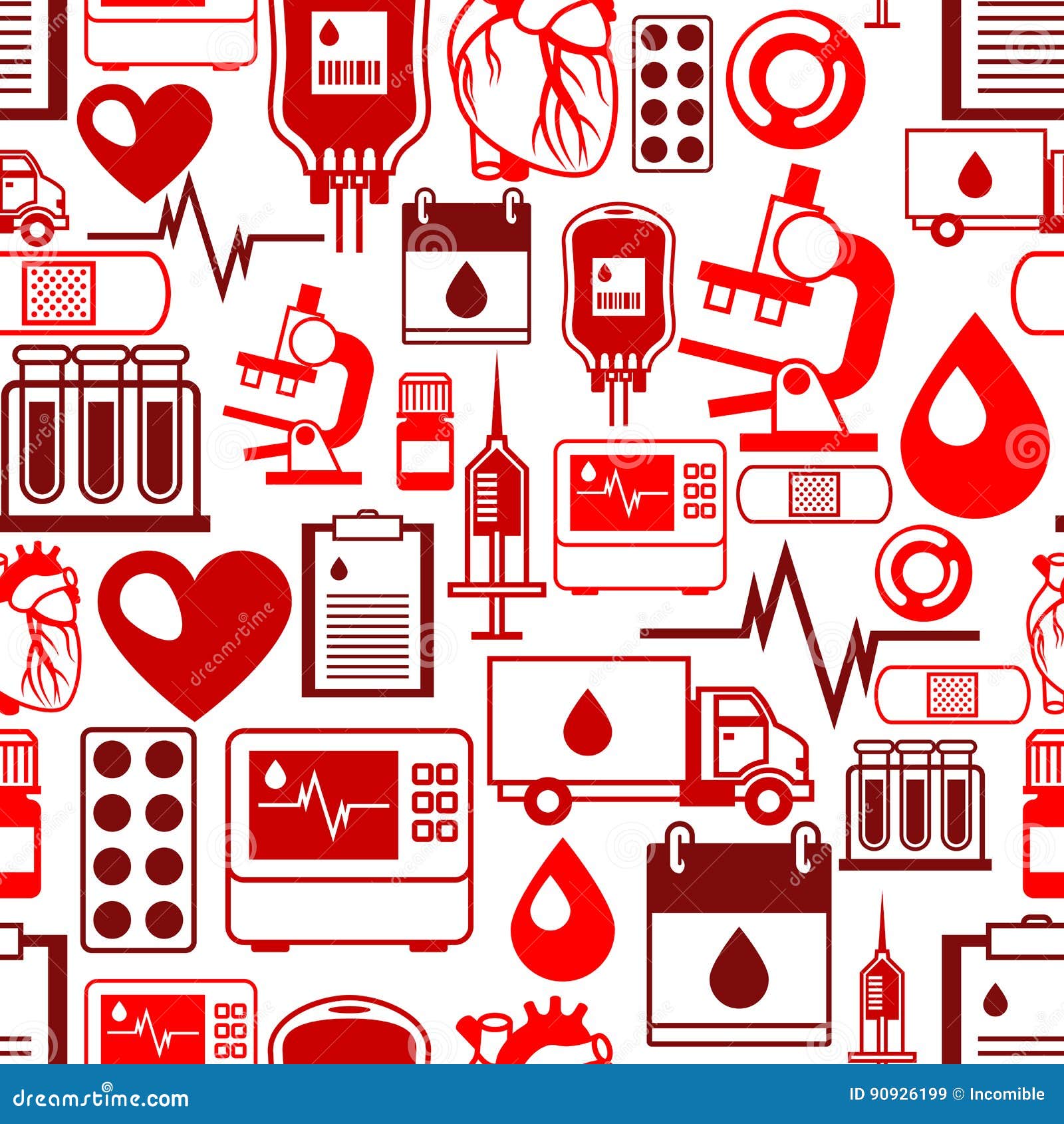 Seamless Pattern with Blood Donation Items. Medical and Health Care ...