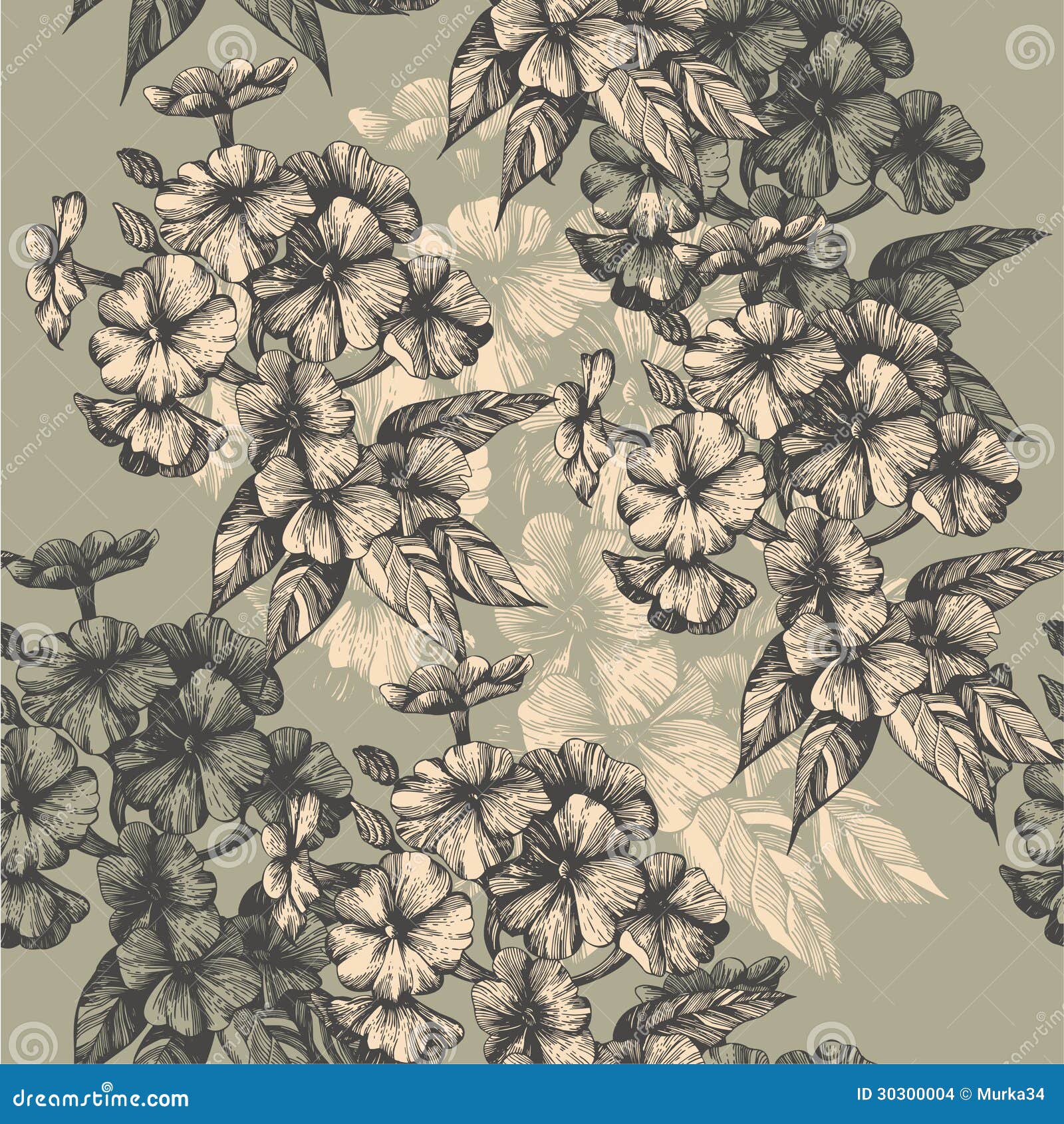 Seamless Pattern with Blooming Phlox, Hand-drawing Stock Vector ...