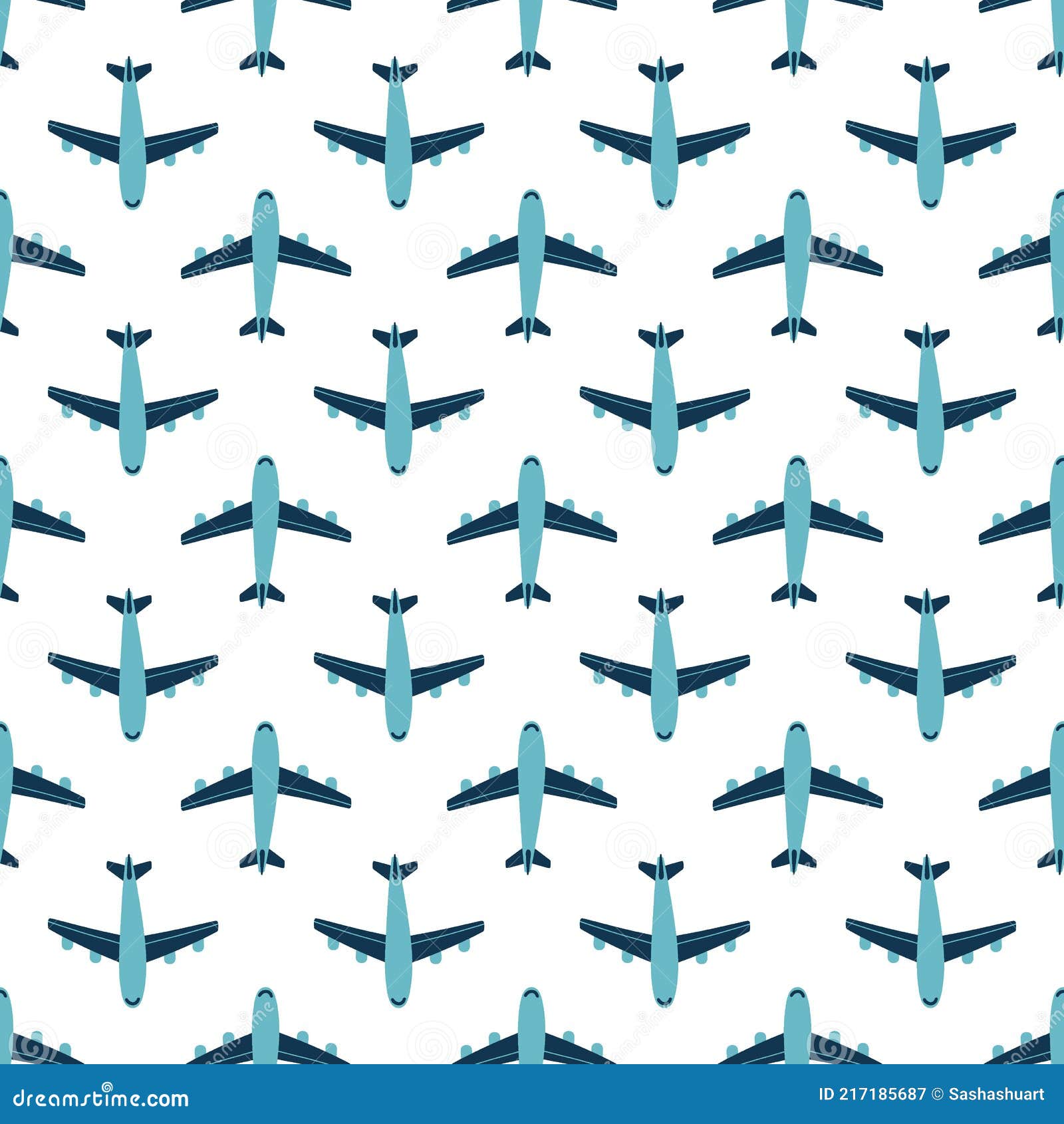 Seamless Pattern with Blue Airplanes. Vector Illustration with Hand ...