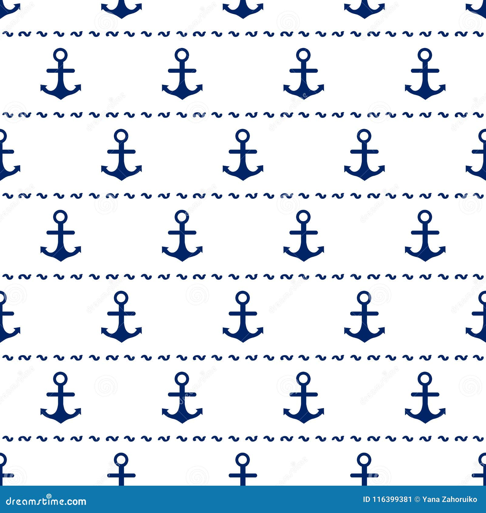 Seamless Pattern with the Blue Anchor on the White Background. Stock ...