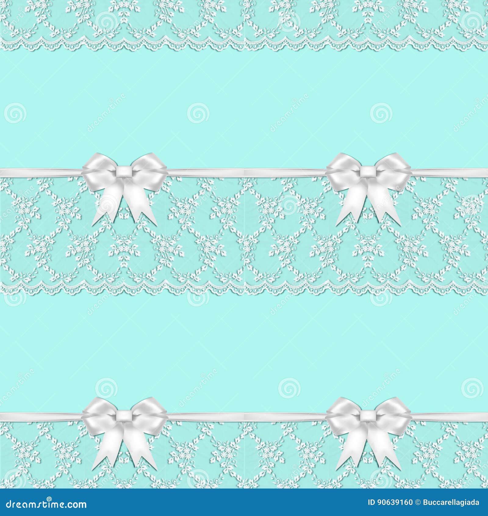 SEAMLESS PATTERN BLUE BACKGROUND DECORATED with WHITE LACE and RIBBONS ...