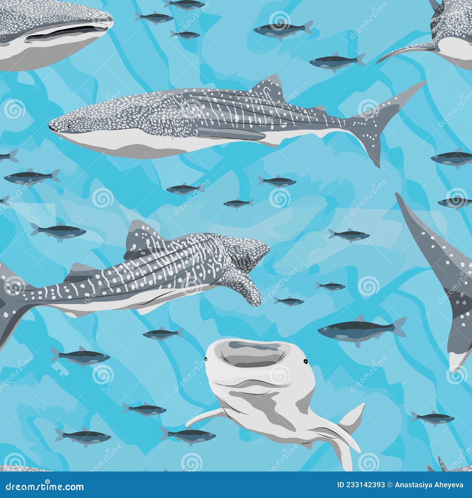 Seamless Pattern with Blue Background, Fishes and Whale Sharks ...
