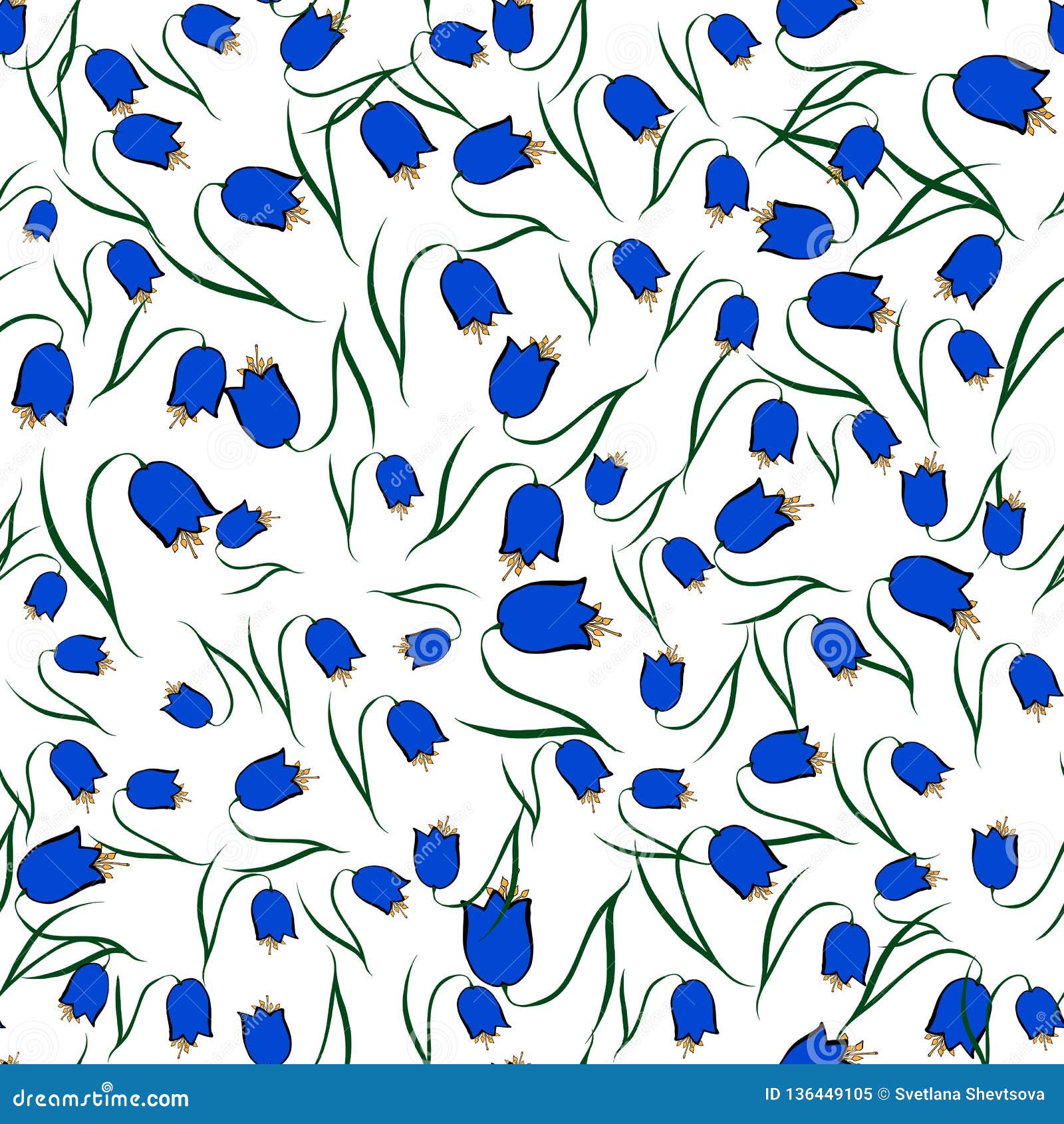 Seamless Pattern with Blue Bells Stock Illustration - Illustration of ...