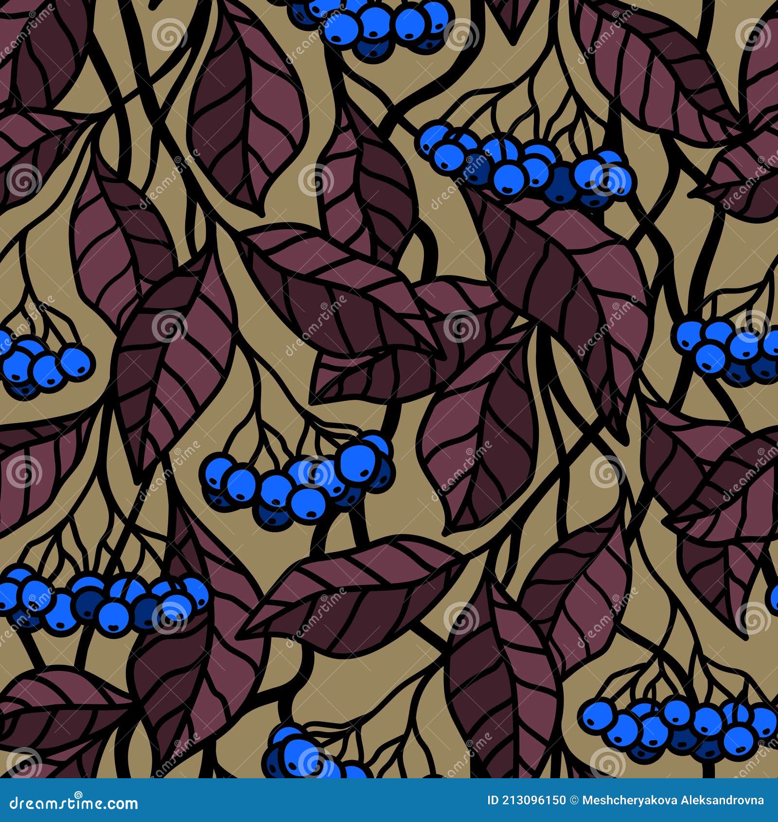 GOLDEN SEAMLESS BACKGROUND with BLUE BERRIES on the BRANCHES Stock ...