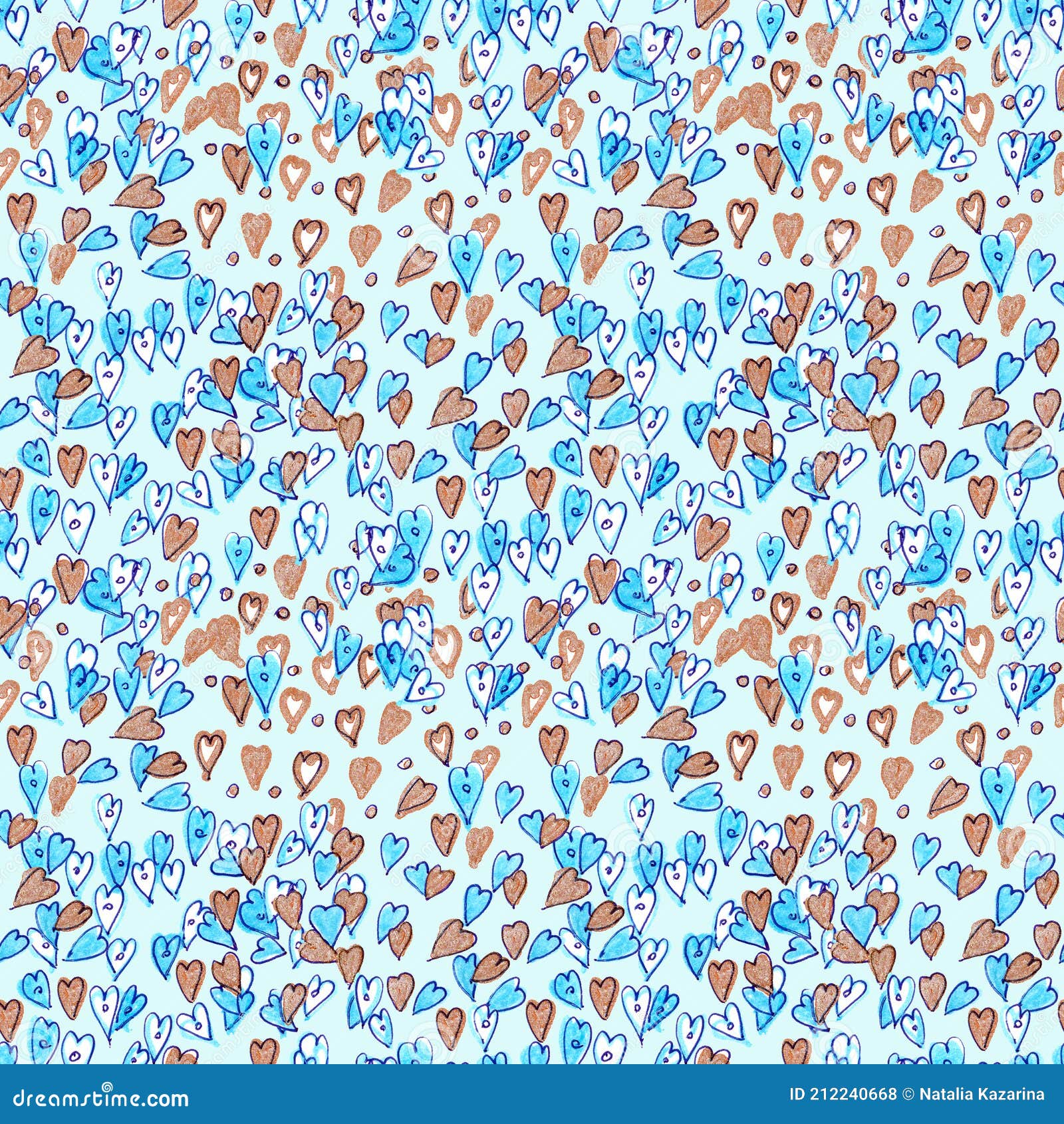 Seamless Pattern with Blue and Brown Hearts Stock Illustration ...