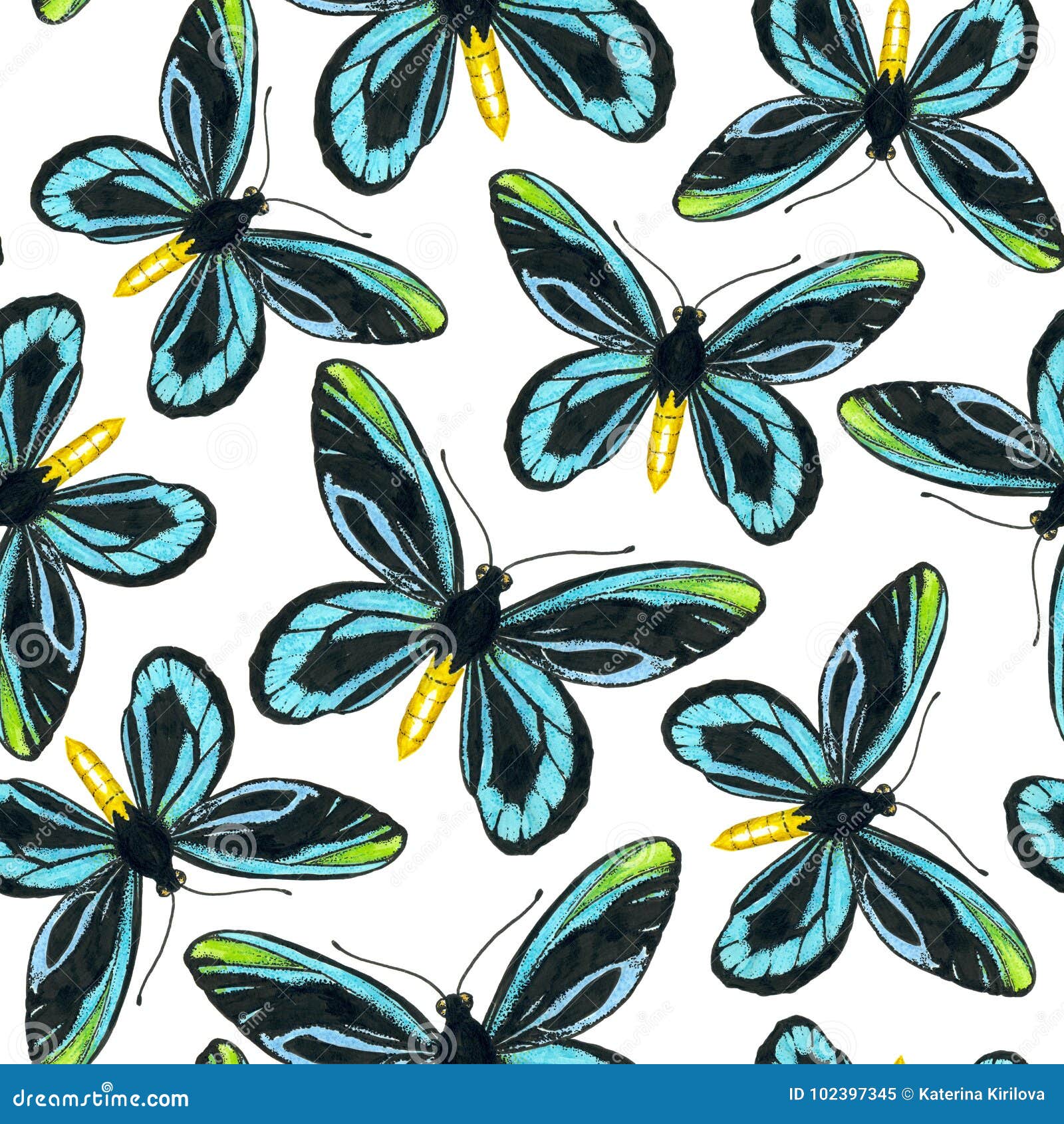 Seamless Pattern with Blue Butterflies Stock Illustration ...