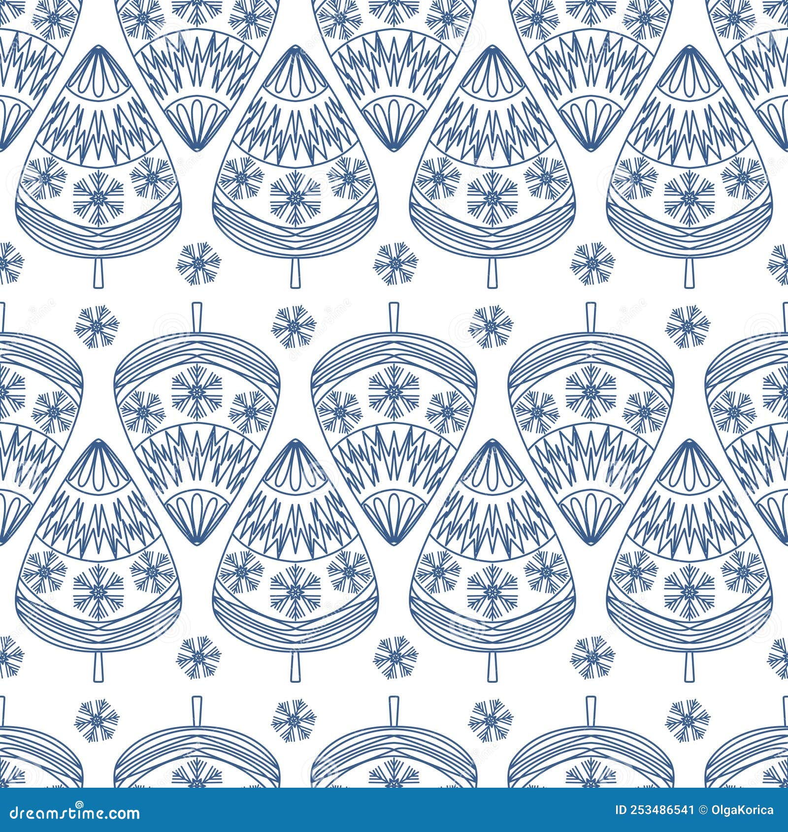 Seamless Pattern Blue Christmas Tree on White Background, Cute ...