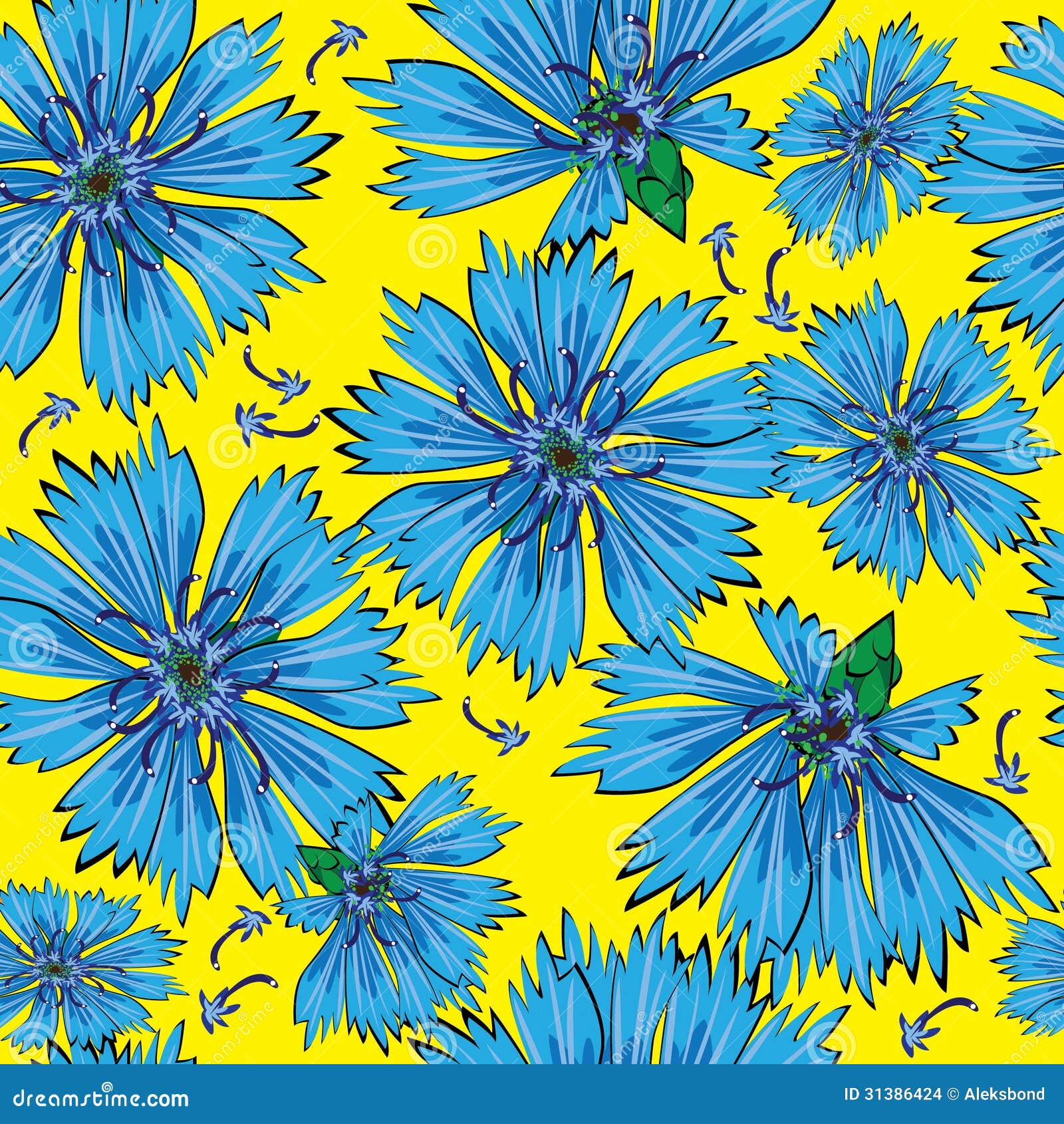 Seamless Pattern Blue Cornflower Stock Vector - Illustration of blossom, wallpaper: 31386424