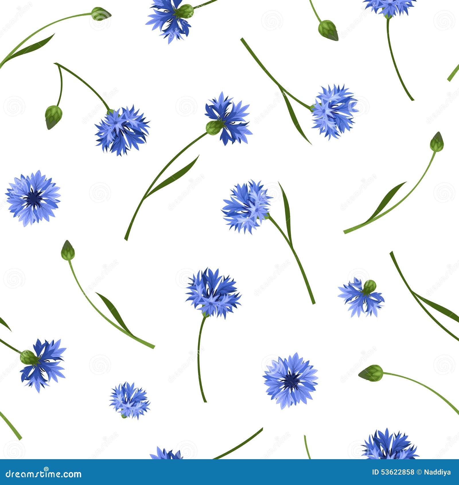 Seamless Pattern with Blue Cornflowers. Vector Illustration. Stock ...