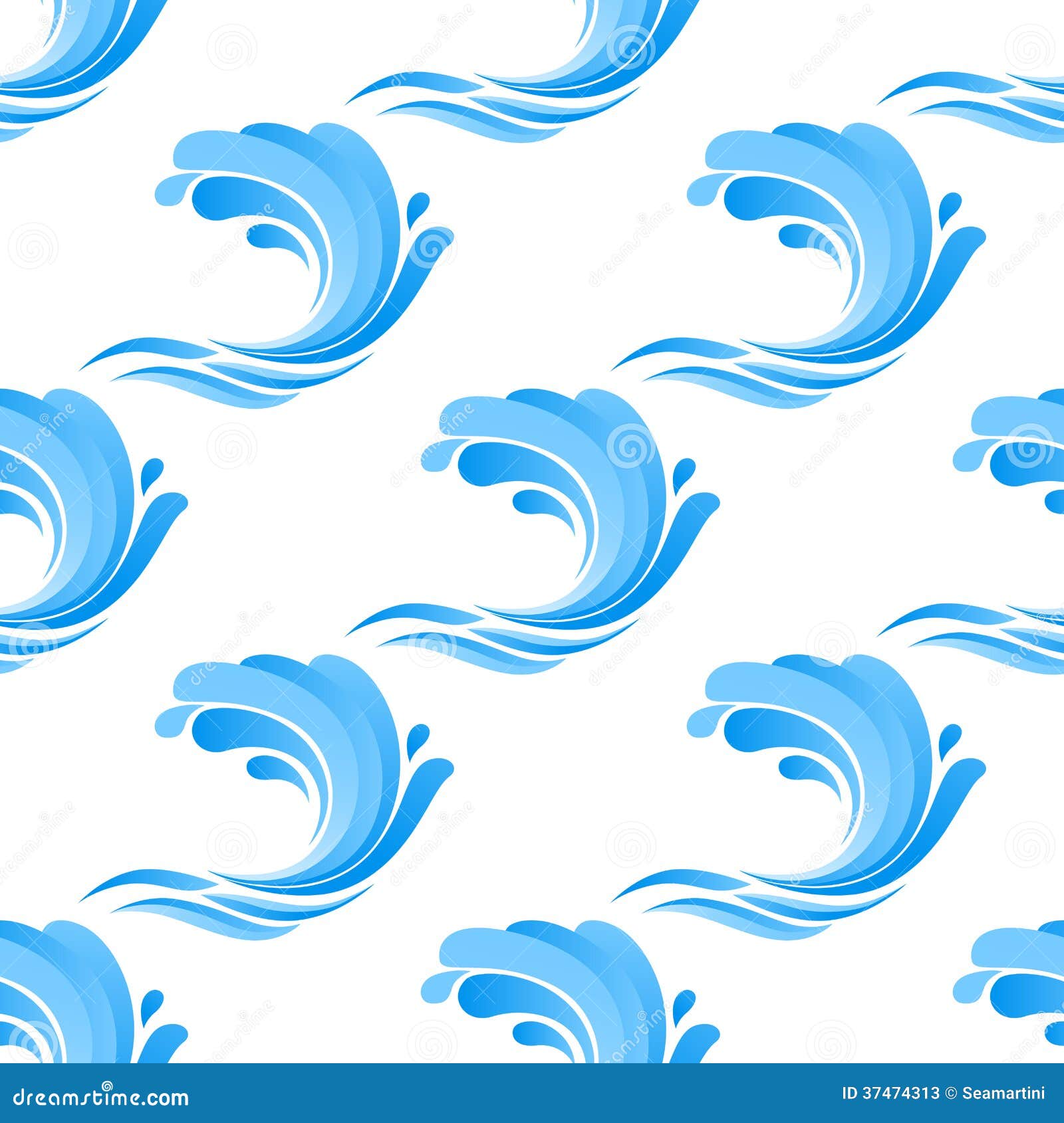 Seamless Pattern of Blue Curling Waves Stock Vector - Illustration of ...
