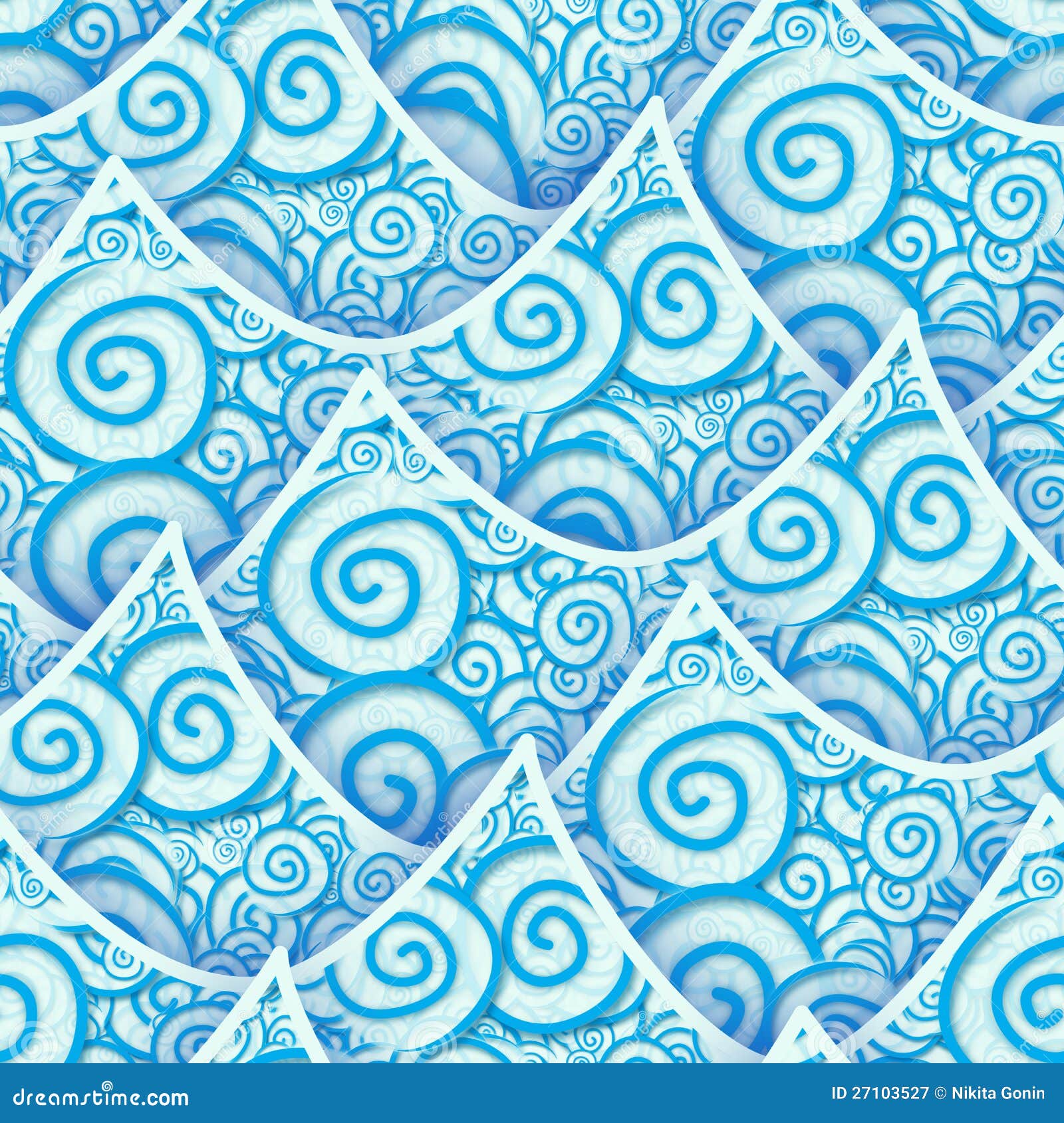 Seamless Pattern Blue Cyan Sea Wave Stock Illustration - Illustration ...