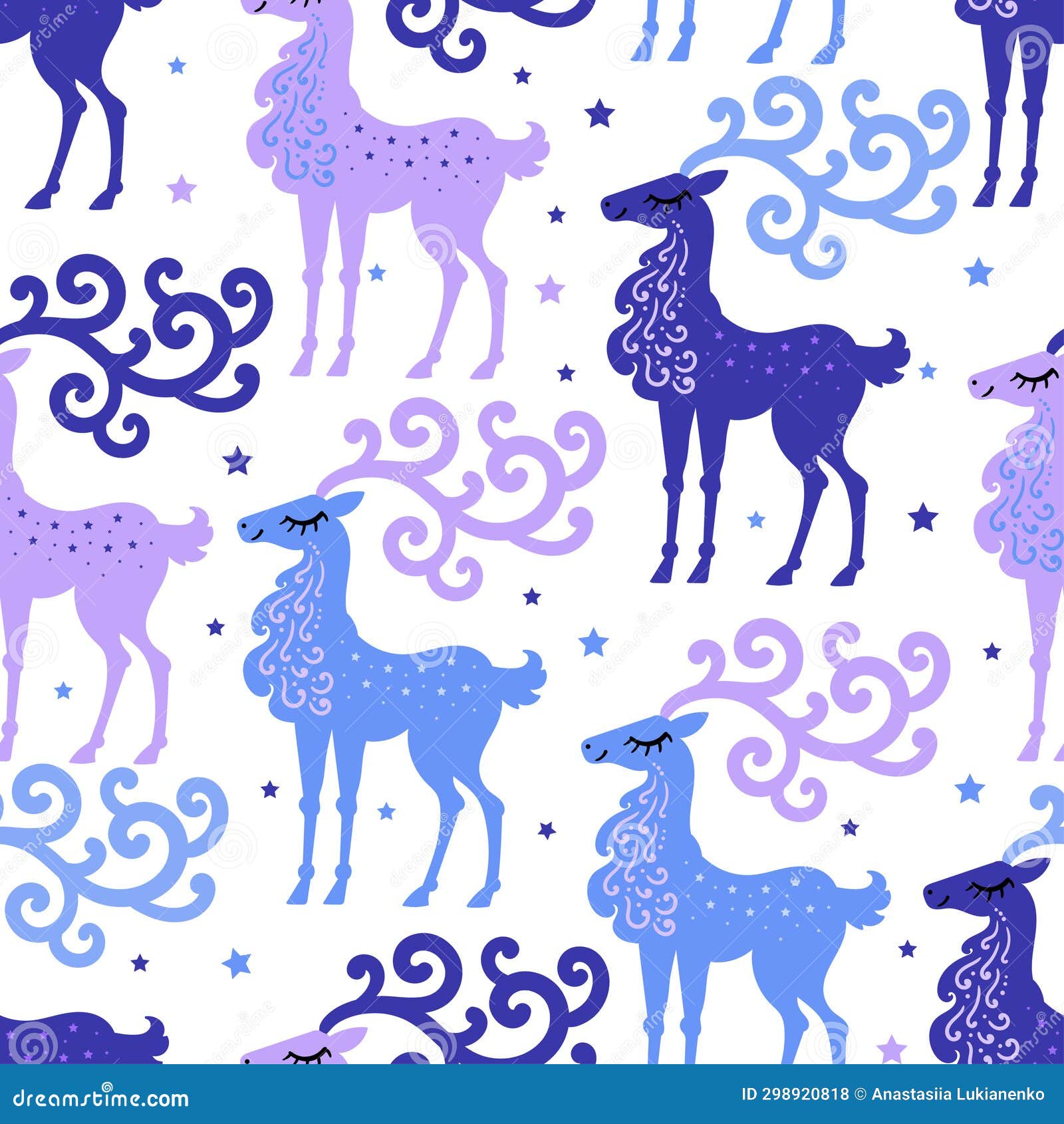 Seamless Pattern with Blue Deer on a White Background. Vector Stock ...