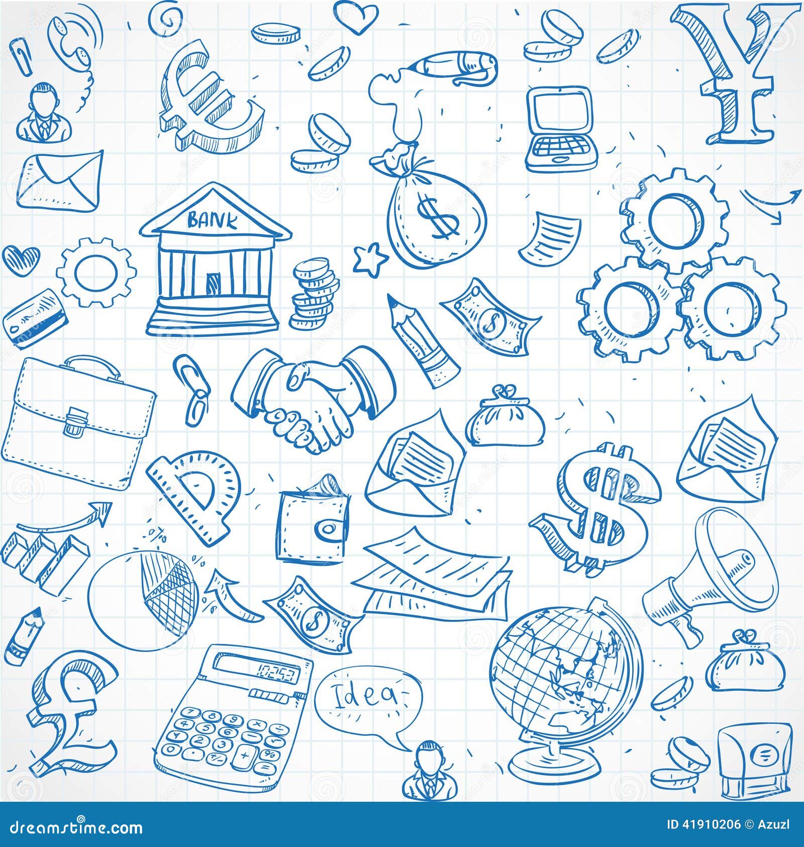 Seamless Pattern of Blue Doodles on Business Theme 3 Stock Vector ...