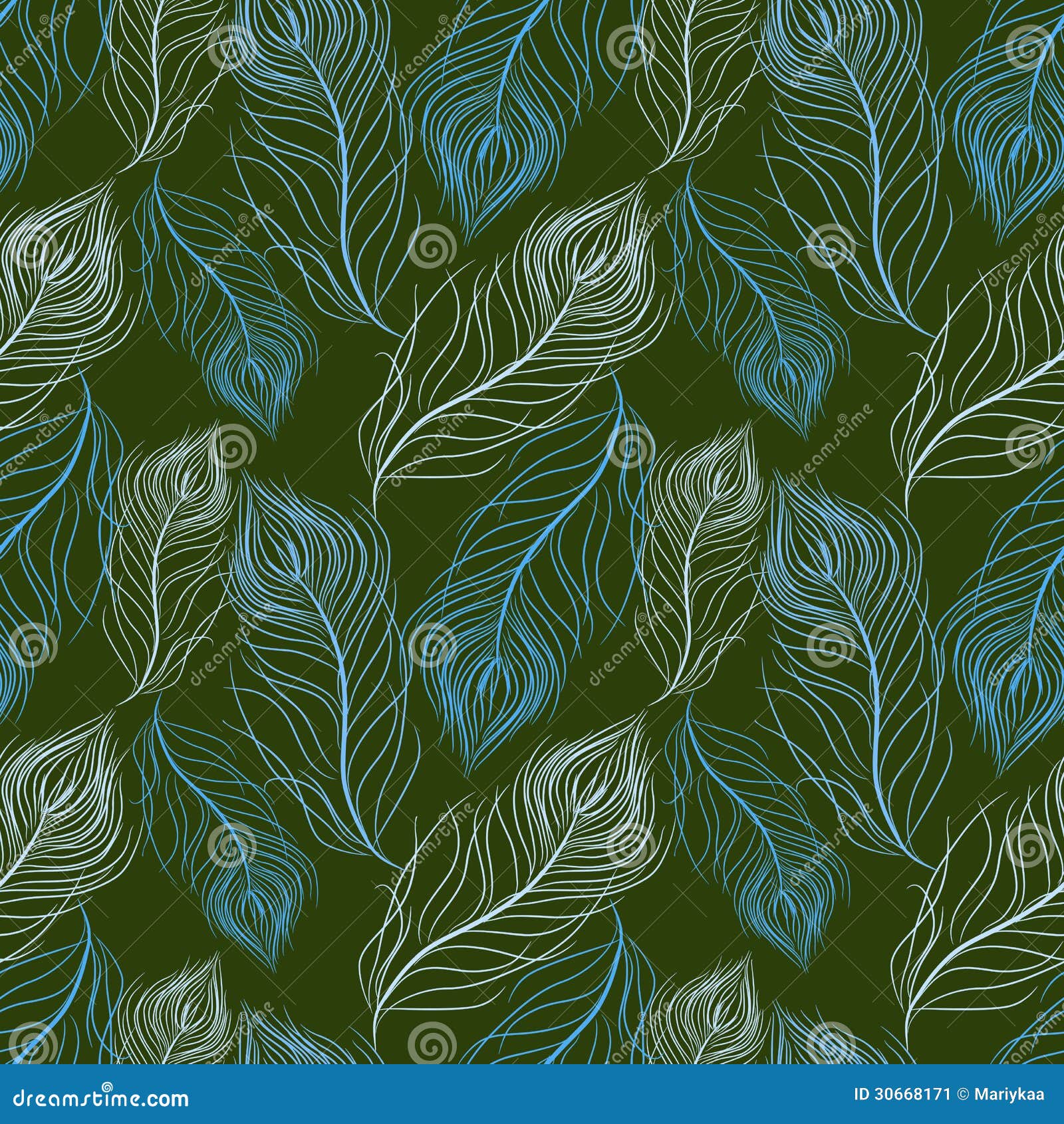 Seamless Pattern with Blue Feathers Stock Illustration - Illustration ...