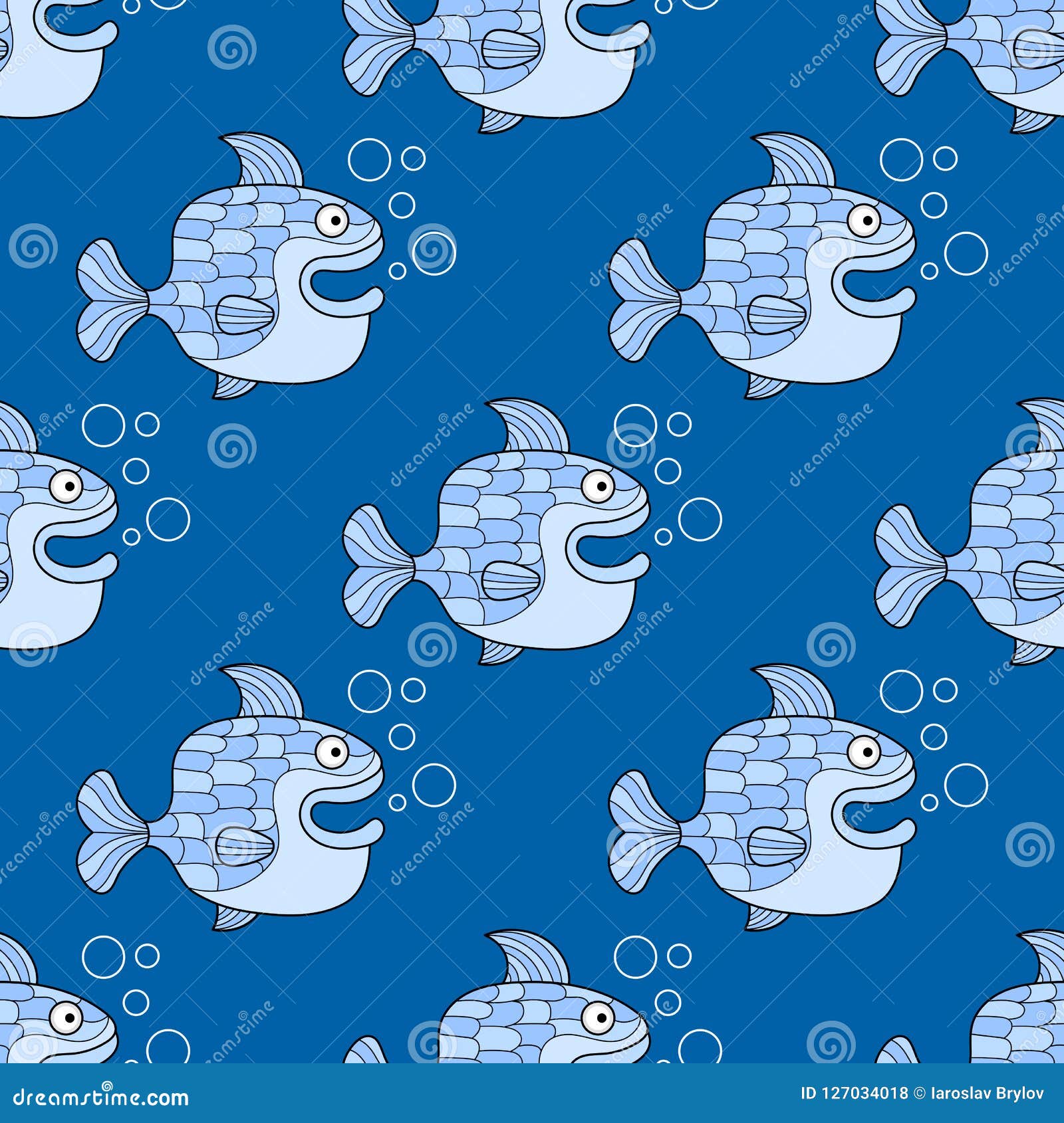 Seamless Pattern with Blue Fish on a Blue Background. Stock Vector ...