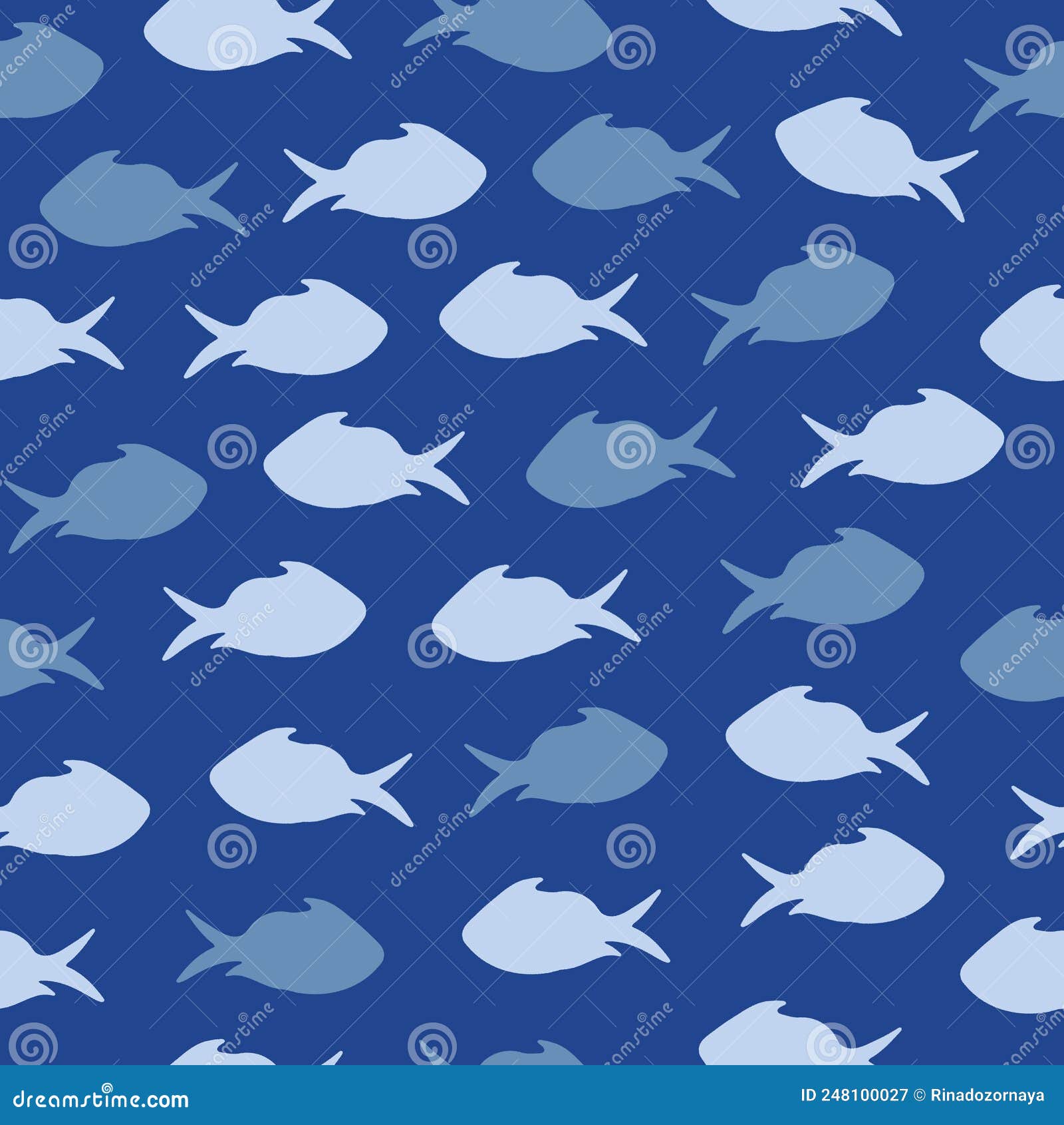 Seamless Pattern with Blue Fish Silhouettes. Stock Illustration ...