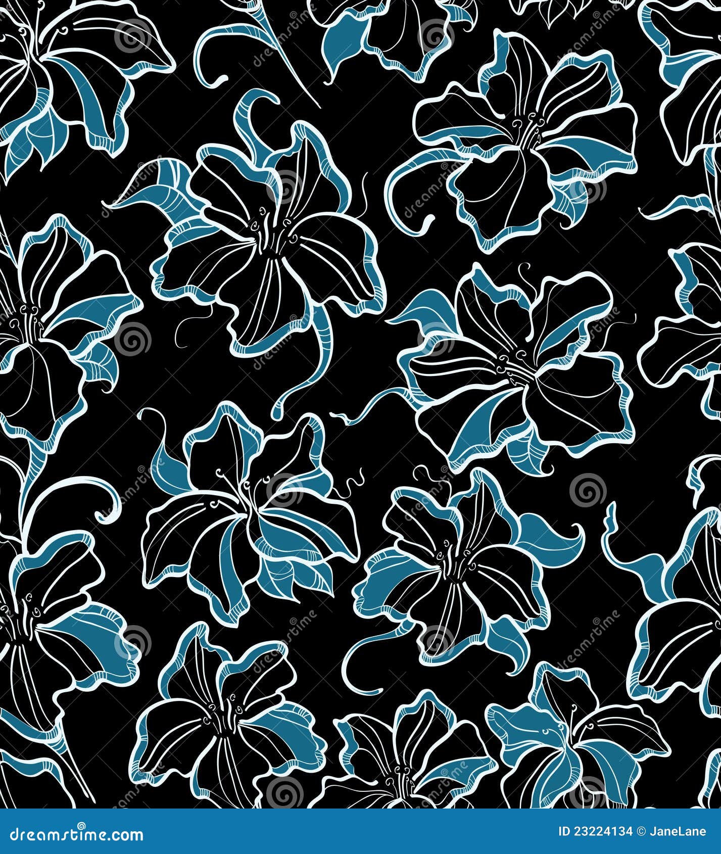 Seamless Pattern with Blue Flowers Stock Vector - Illustration of blue ...
