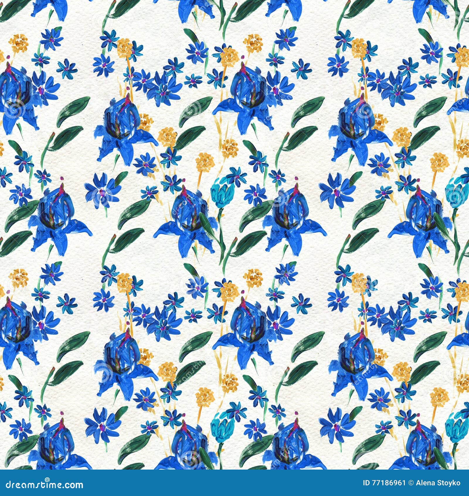 Seamless Pattern with Blue Flowers Stock Illustration - Illustration of ...