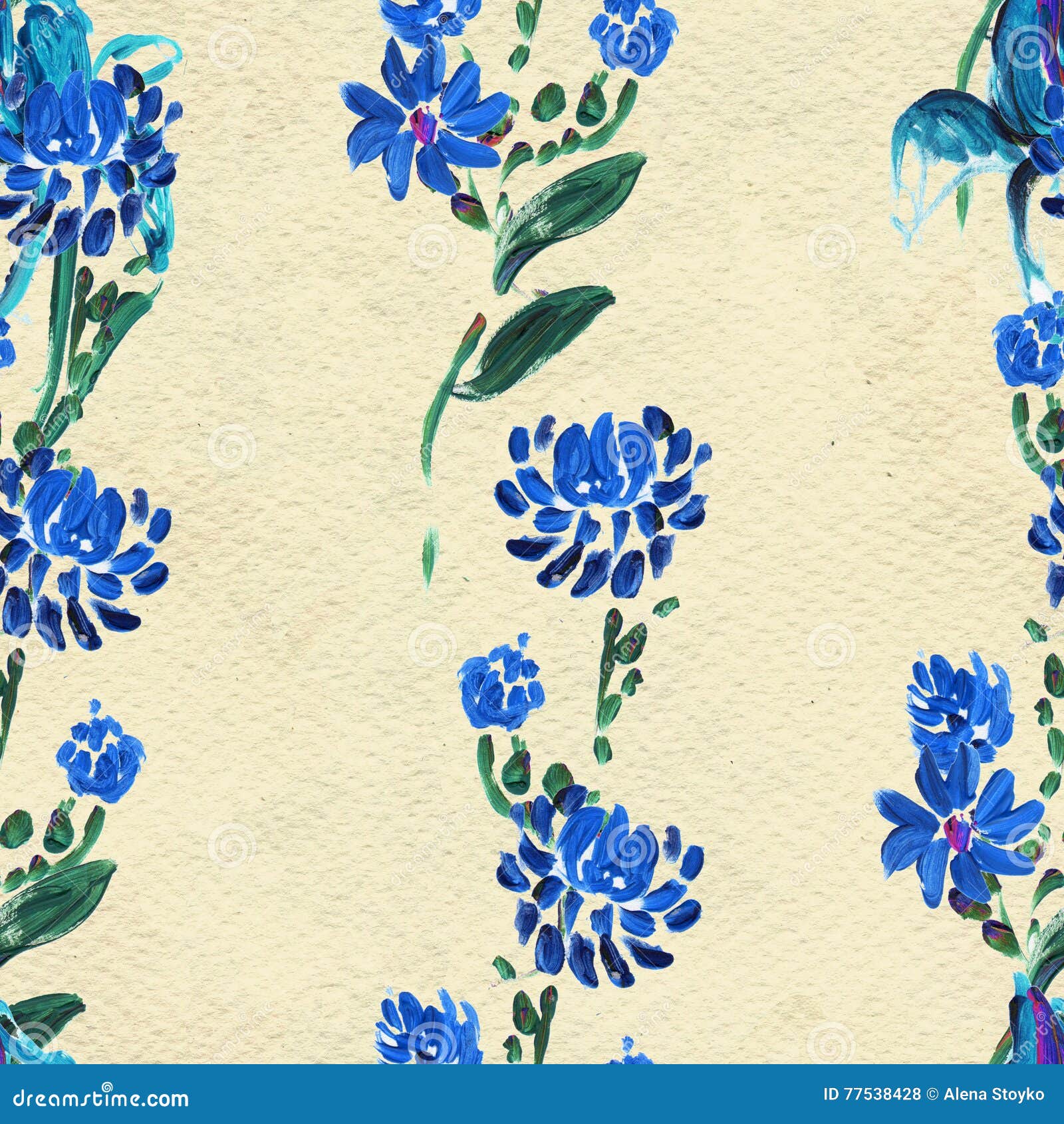 Seamless Pattern with Blue Flowers Stock Illustration - Illustration of ...