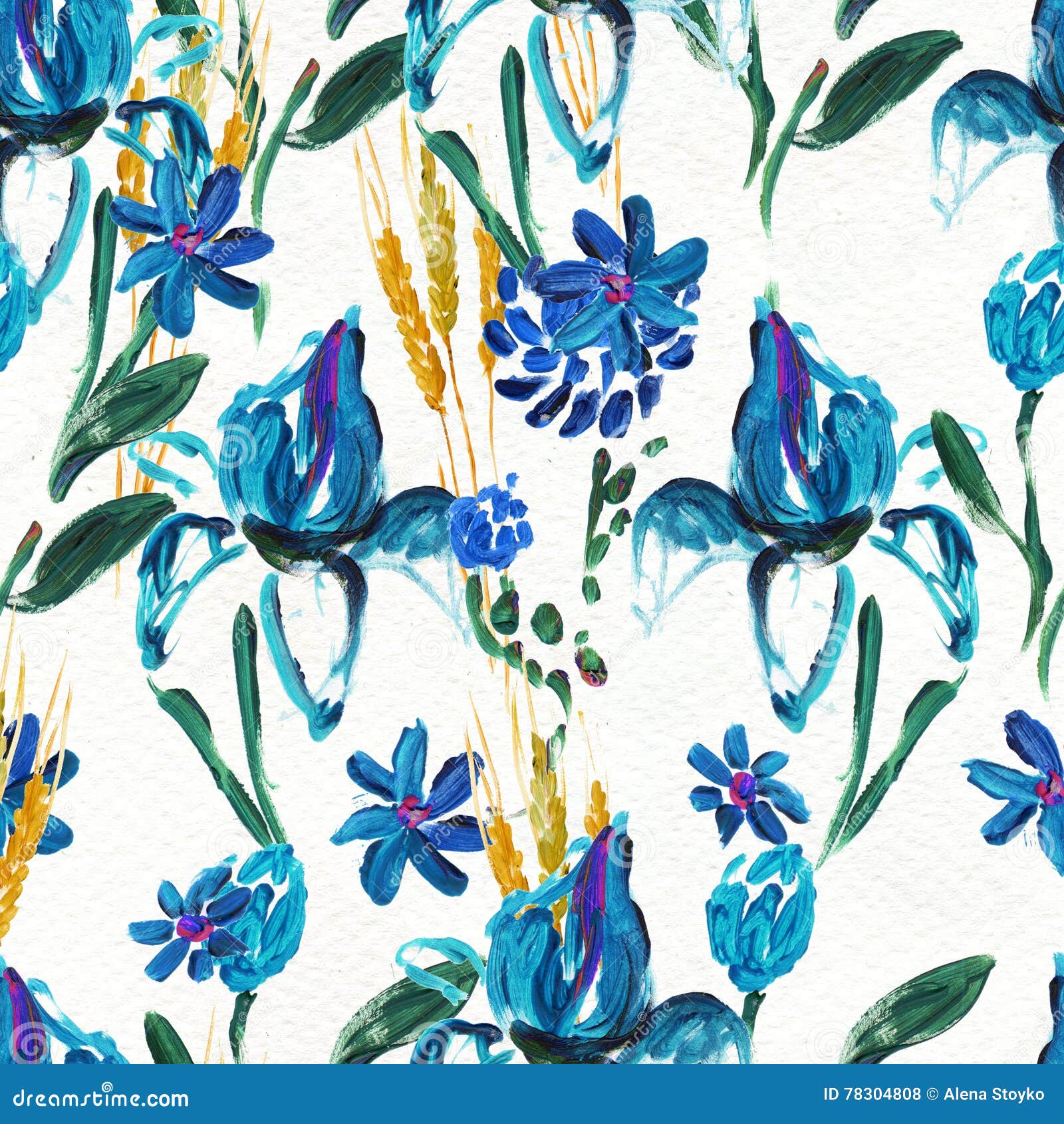 Seamless Pattern with Blue Flowers Stock Illustration - Illustration of ...