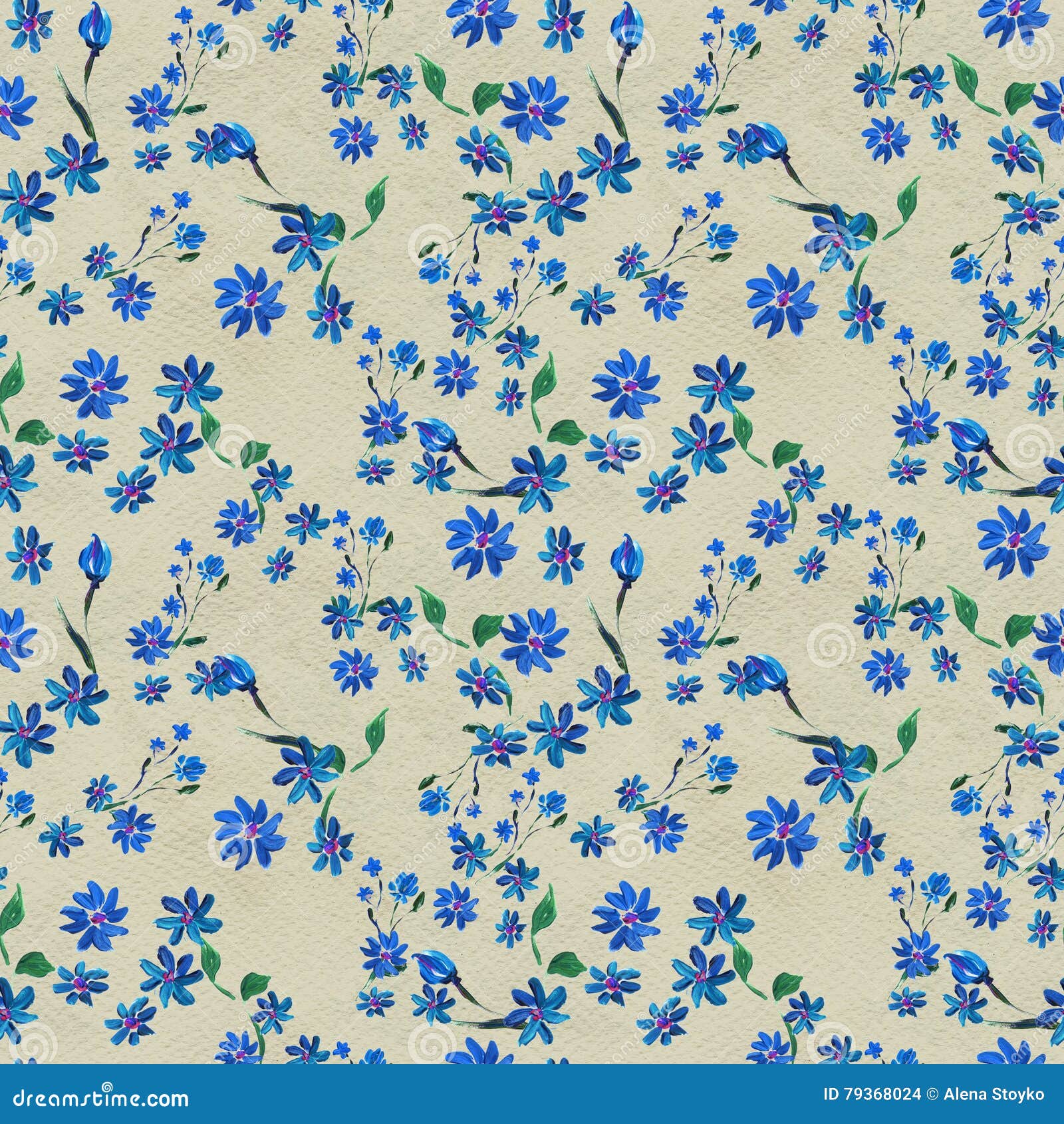 Seamless Pattern with Blue Flowers Stock Illustration - Illustration of ...