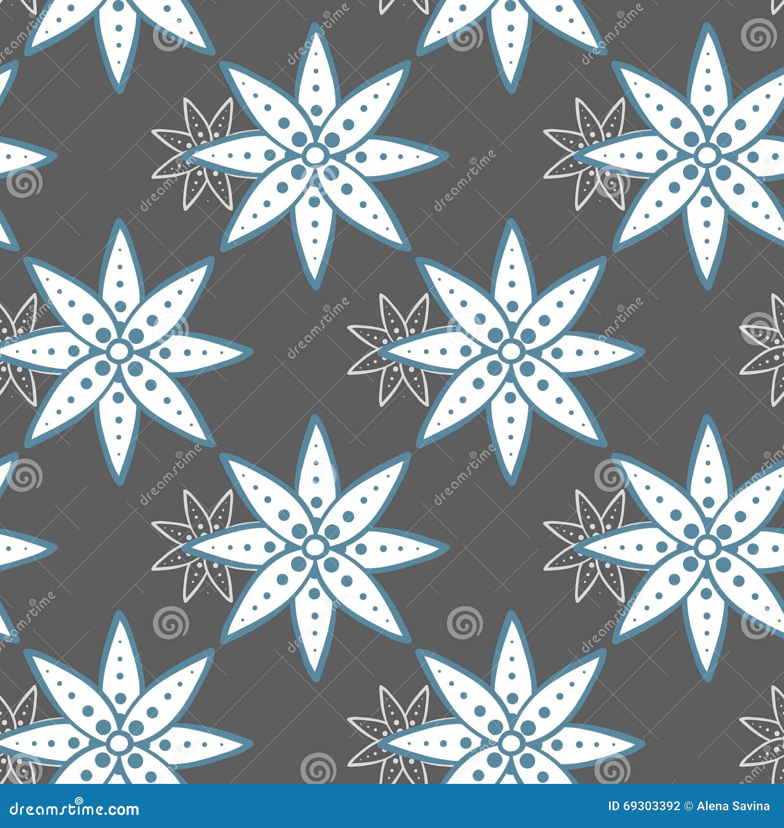 Seamless Pattern Blue Flowers on Gray Stock Vector - Illustration of ...