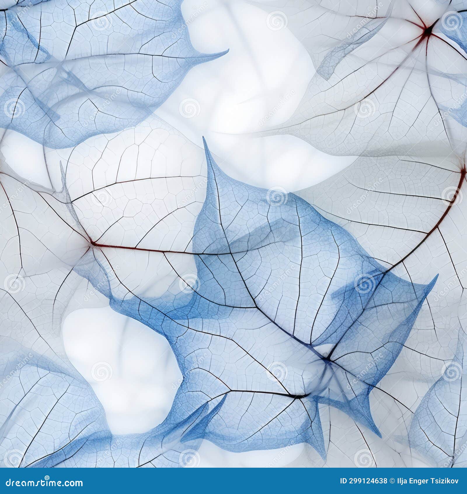 Seamless Pattern with Blue Foliage Skeleton, Creating a Translucent ...