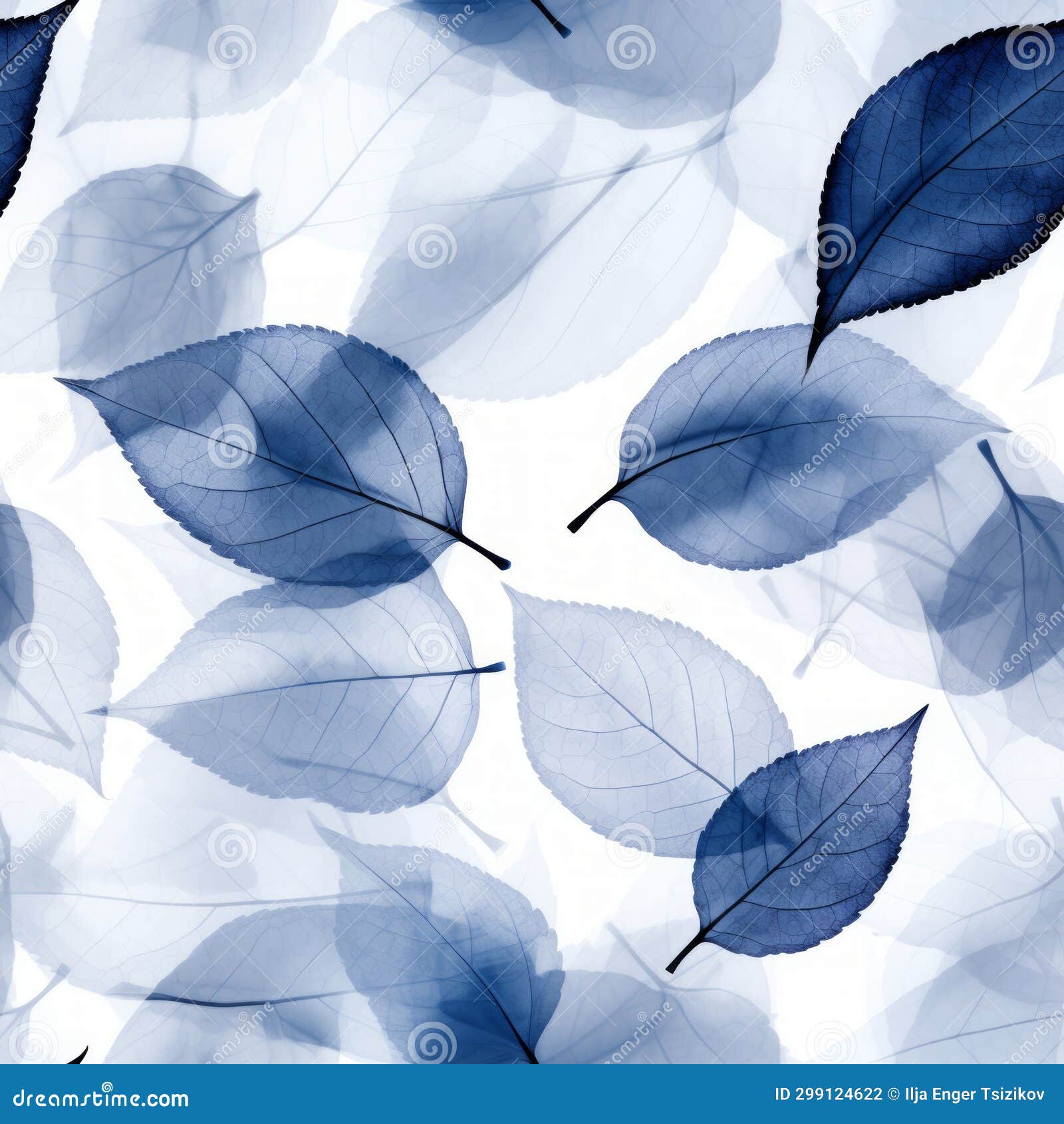 Seamless Pattern of Blue Foliage Skeleton with Translucent Texture on a ...