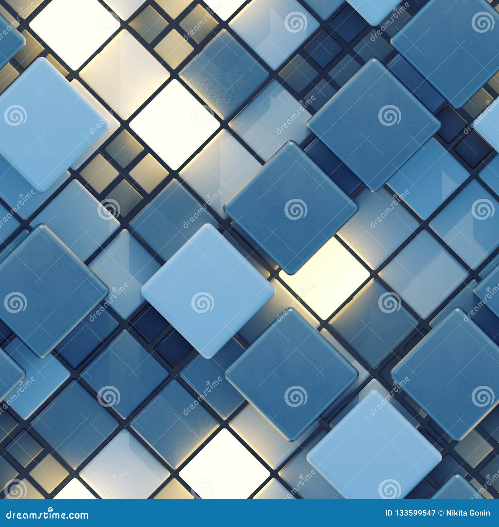 Seamless Pattern of Blue and Glowing Tiles 3D Render Stock Illustration ...