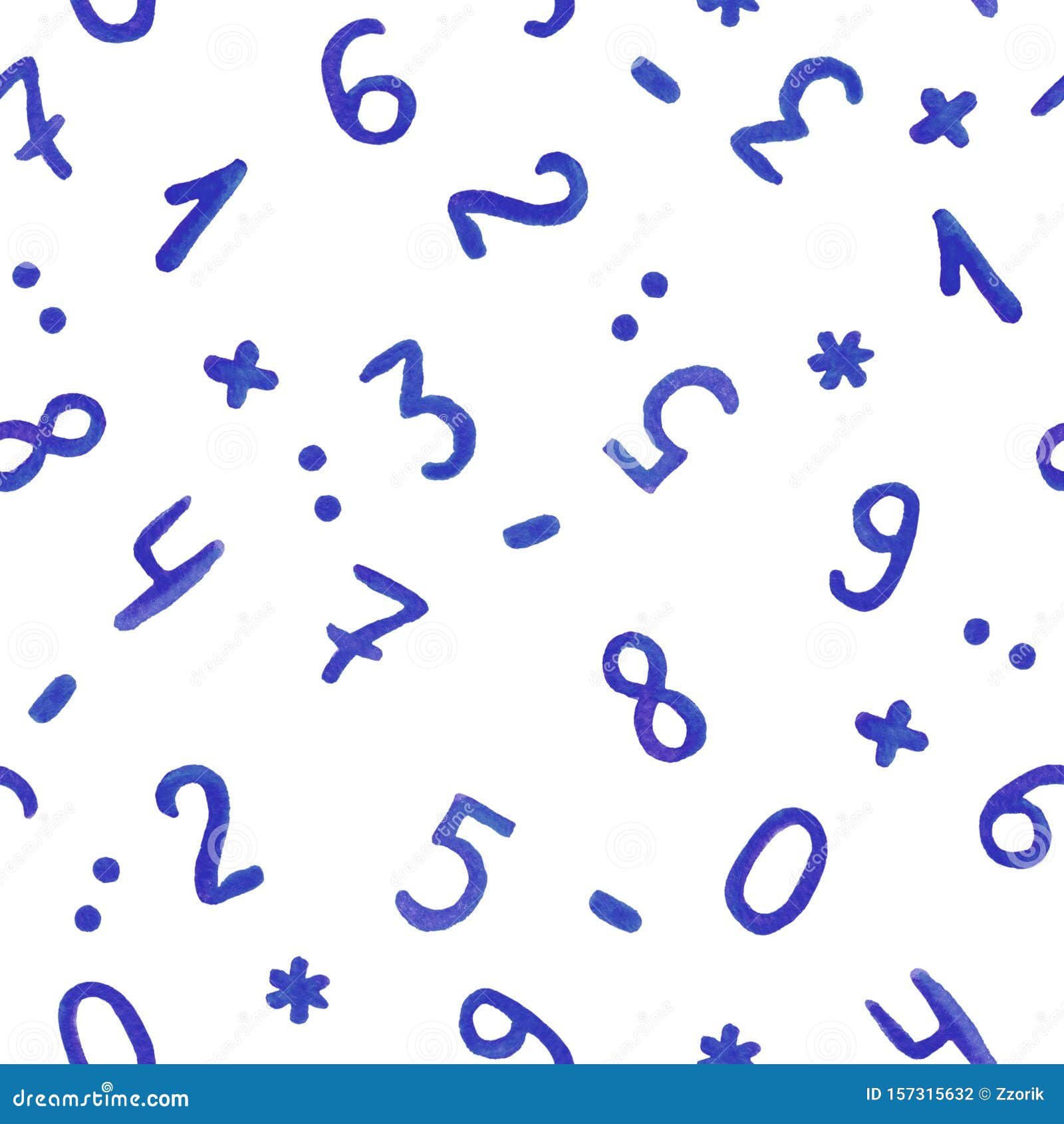 Seamless Pattern with Blue Ink Hand Written Numbers Stock Illustration ...