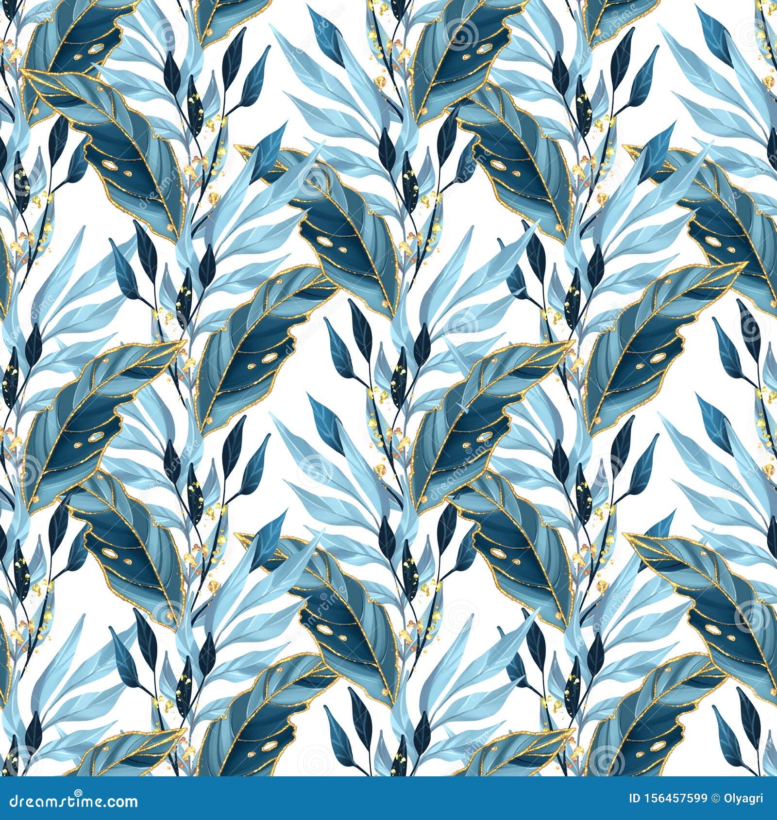 Seamless Pattern with Blue Leaves Stock Illustration - Illustration of ...