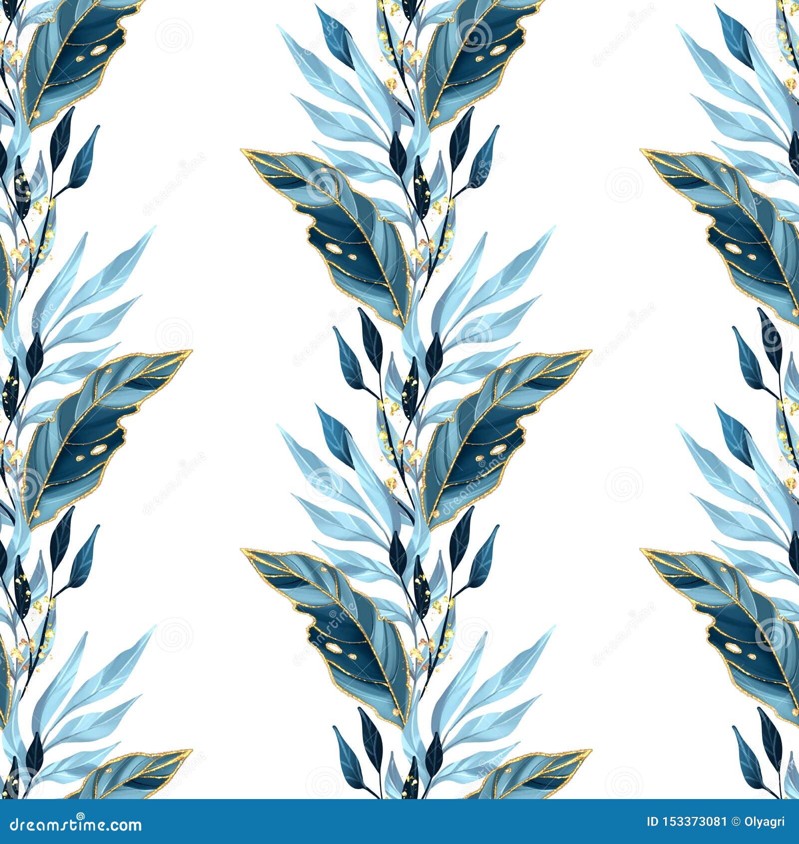 Seamless Pattern with Blue Leaves. Border for Design Stock Illustration ...